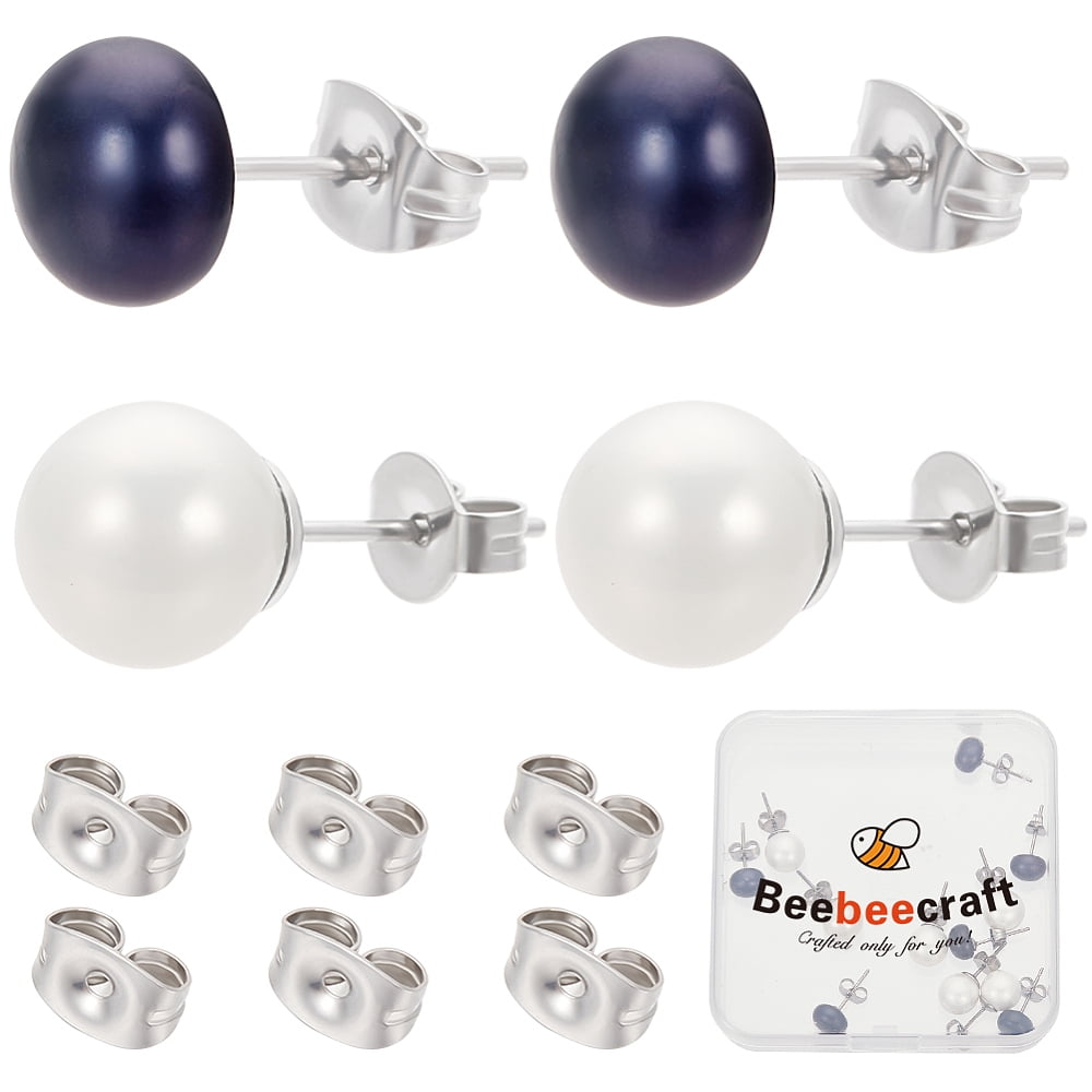 6 Pairs 2 Style Shell Pearl Ball Stud Earrings with 304 Stainless Steel ...