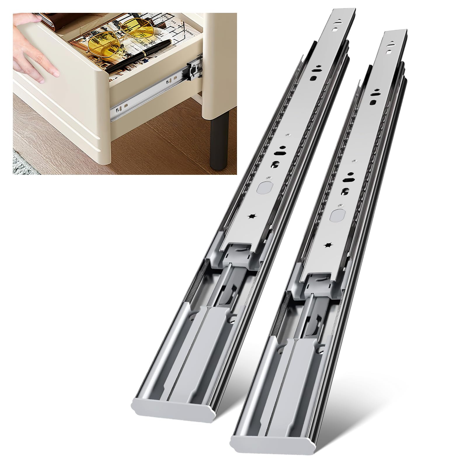 6 Pairs 20 Inch Soft Close Drawer Slides Side Mount Dresser Drawer ...