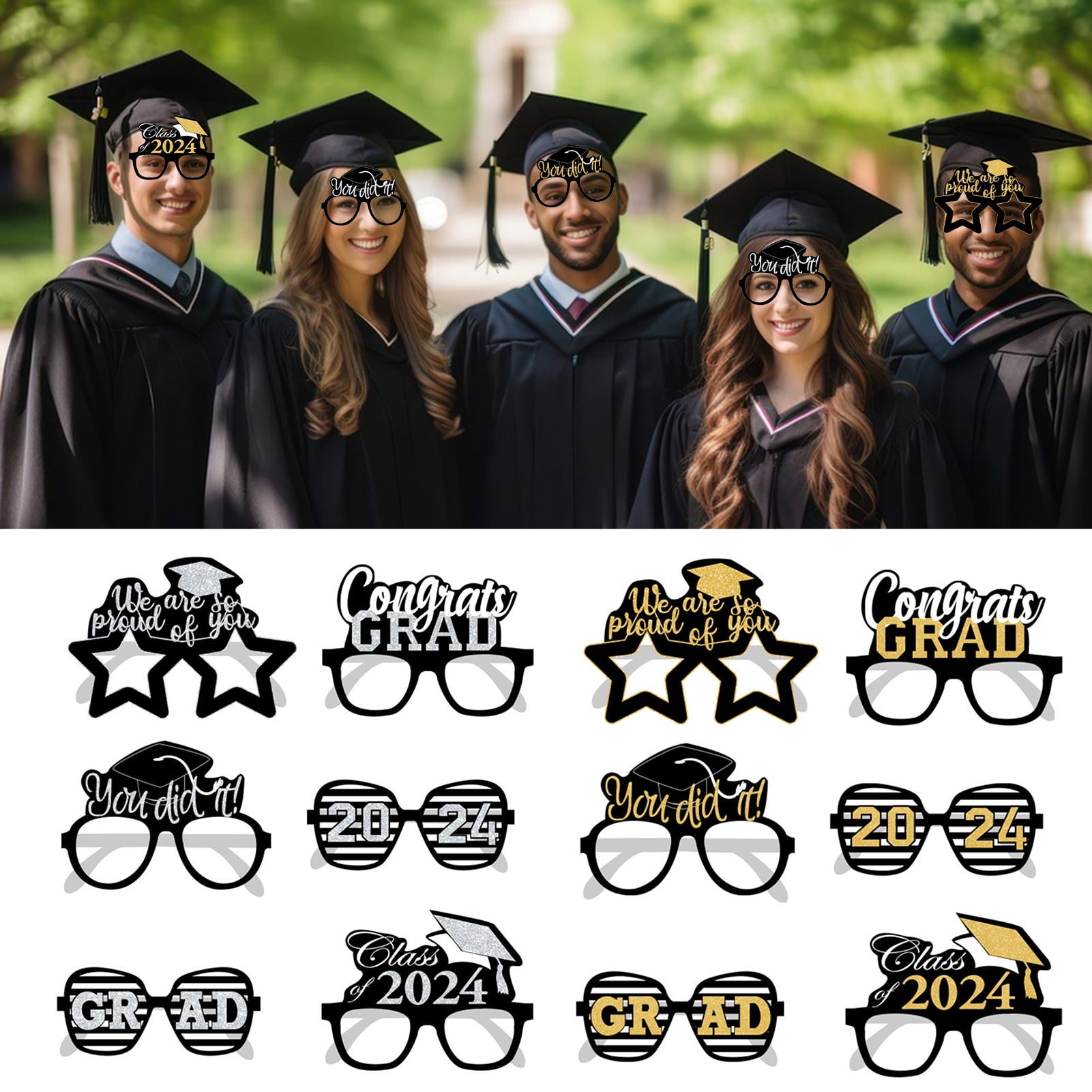 6 Pairs 2024 Graduation Glasses Set Sparkling Reusable Graduation Photo ...