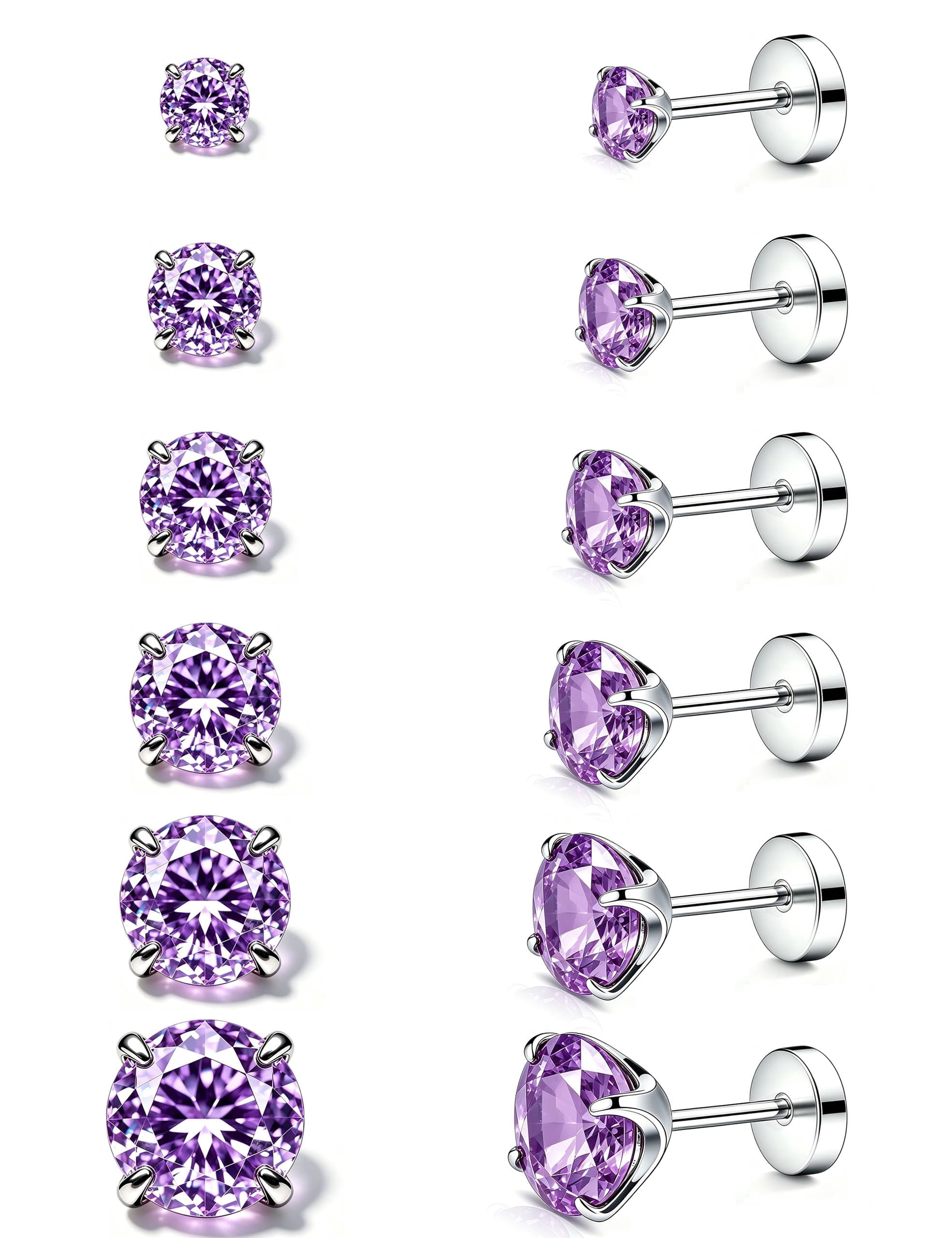 6 Pairs 20G Hypoallergenic Flat Back Earrings 316L Stainless Steel ...