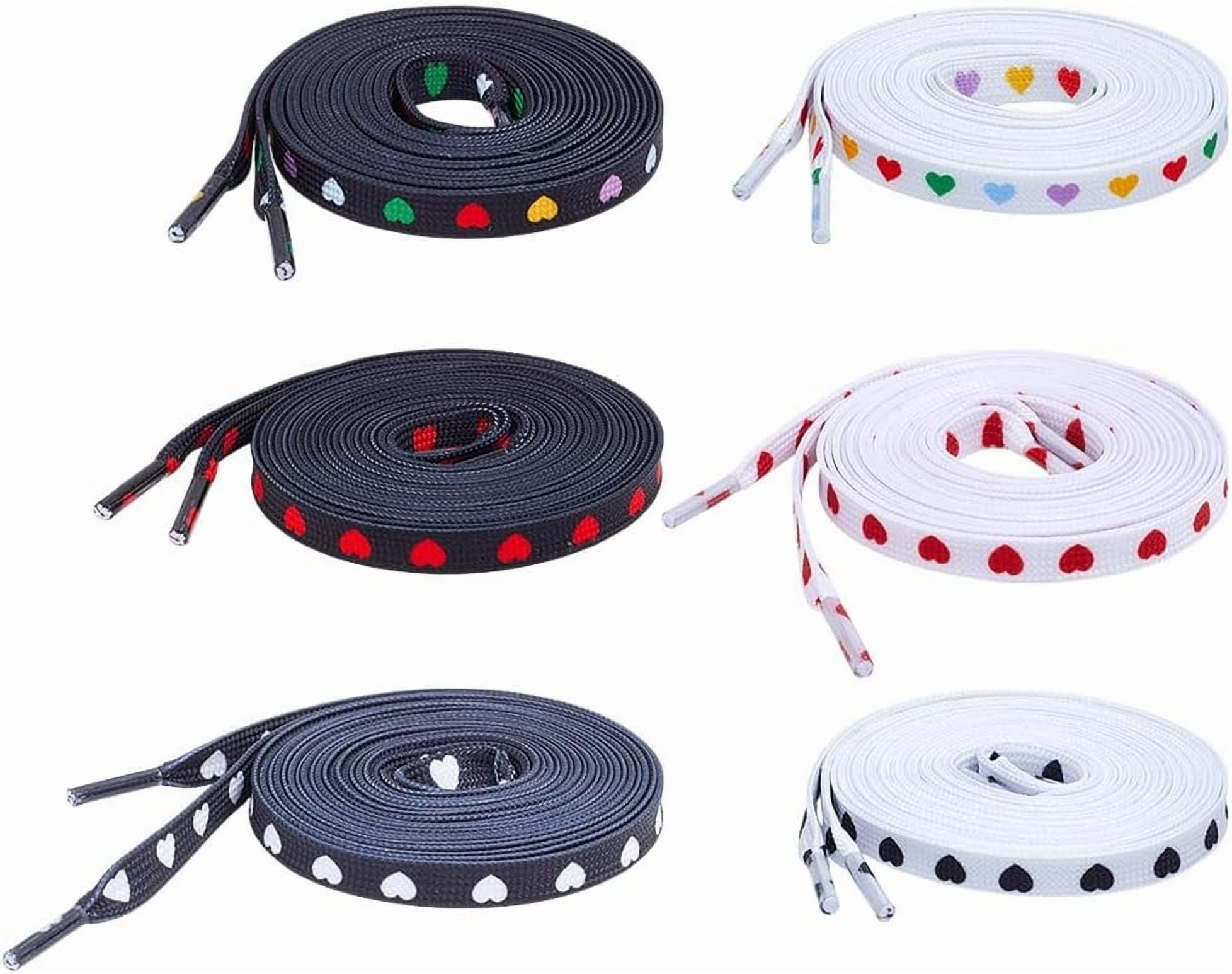 6 Pairs 6 Colors Flat Shoelace Heart Printed Shoelaces Polyester Cord ...