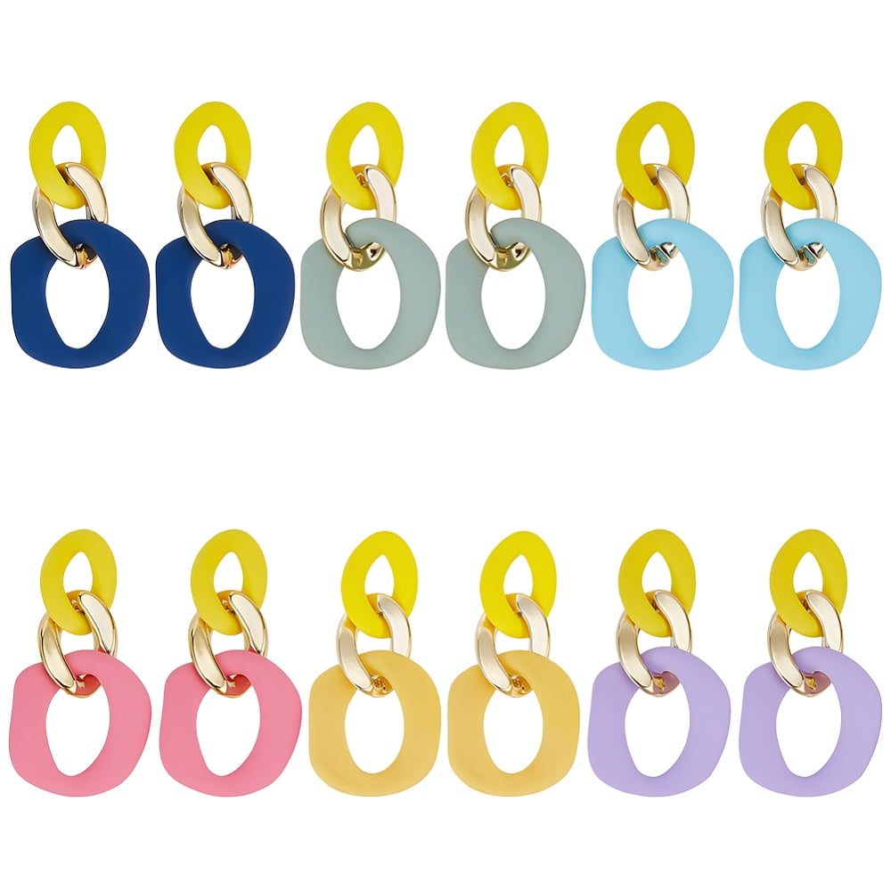 6 Pairs 6 Colors Oval Acrylic Dangle Stud Earrings with Steel Iron Pins ...