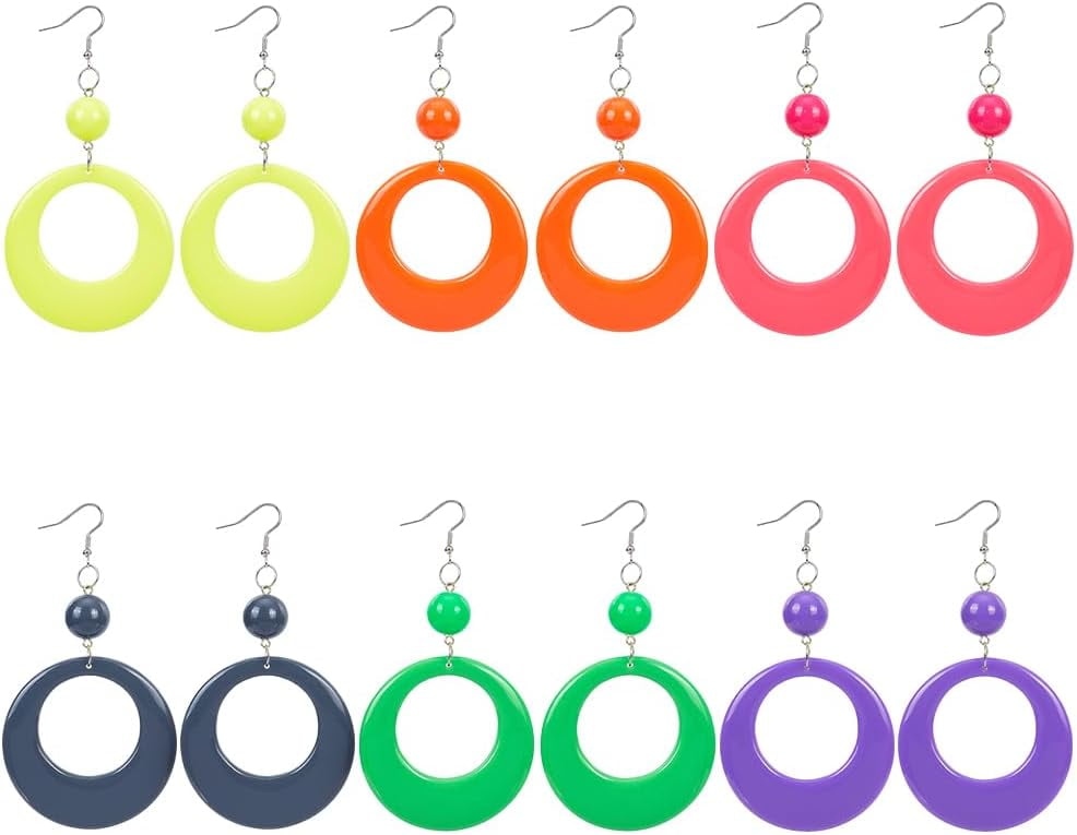 6 Pairs 80s Neon Earrings for Women Circular Oval Earrings Retro Dangle ...