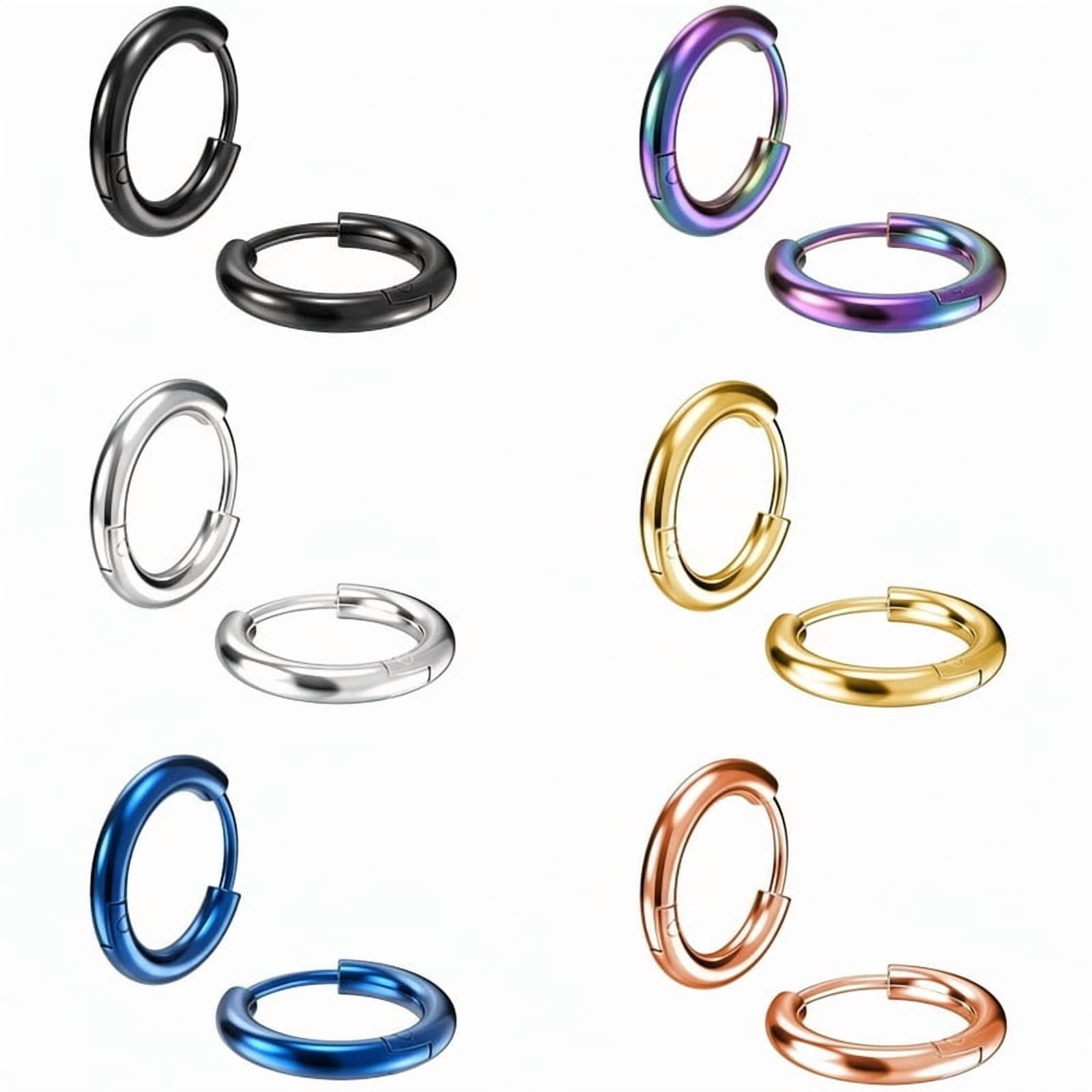 6 Pairs 8mm Huggie Hoop Earrings in 316L Stainless Steel ...