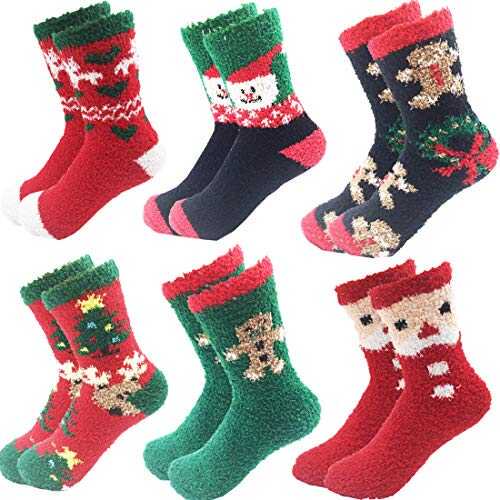 6 Pairs Adult Christmas Holiday - Warm, Cozy Fuzzy Socks With Plus Size ...