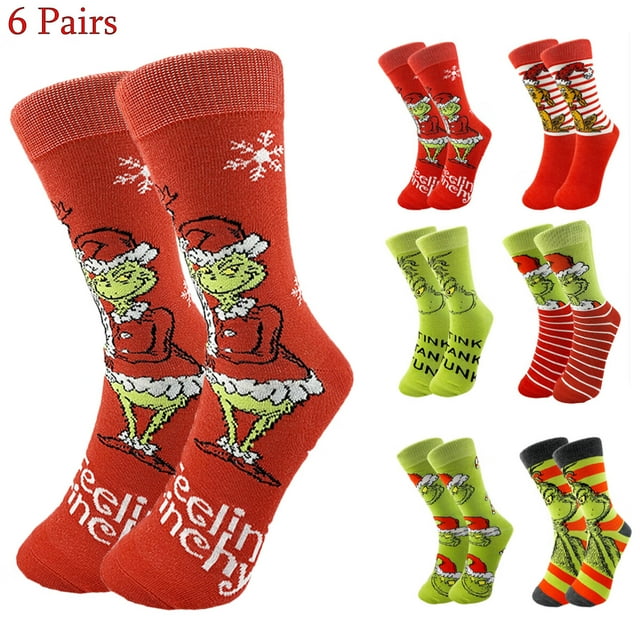 6 Pairs Adult Christmas Slipper Socks Grinch Thick Warm Sleeping Socks ...