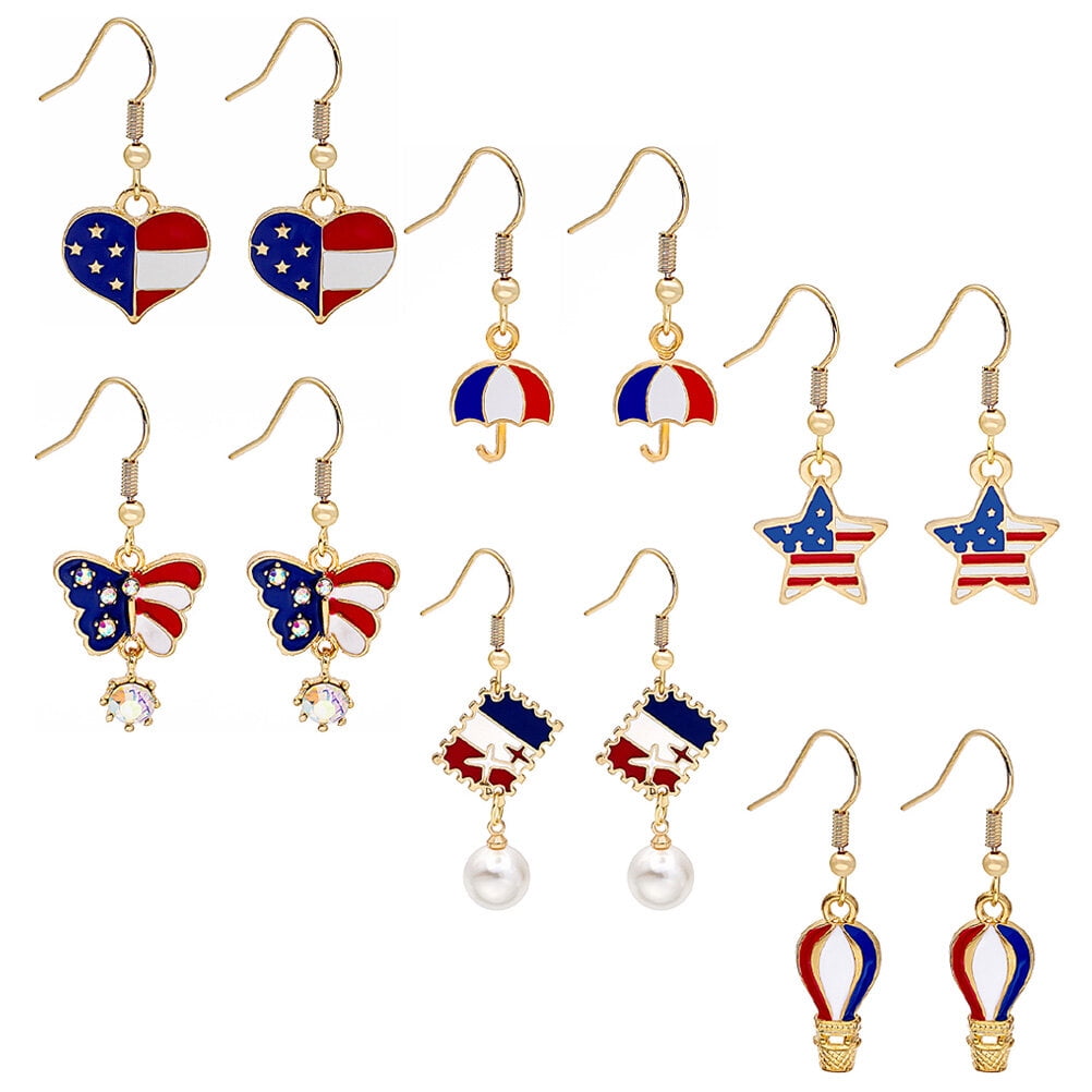 6 Pairs American Flag Earrings Decor Festival Patriotic for Women ...
