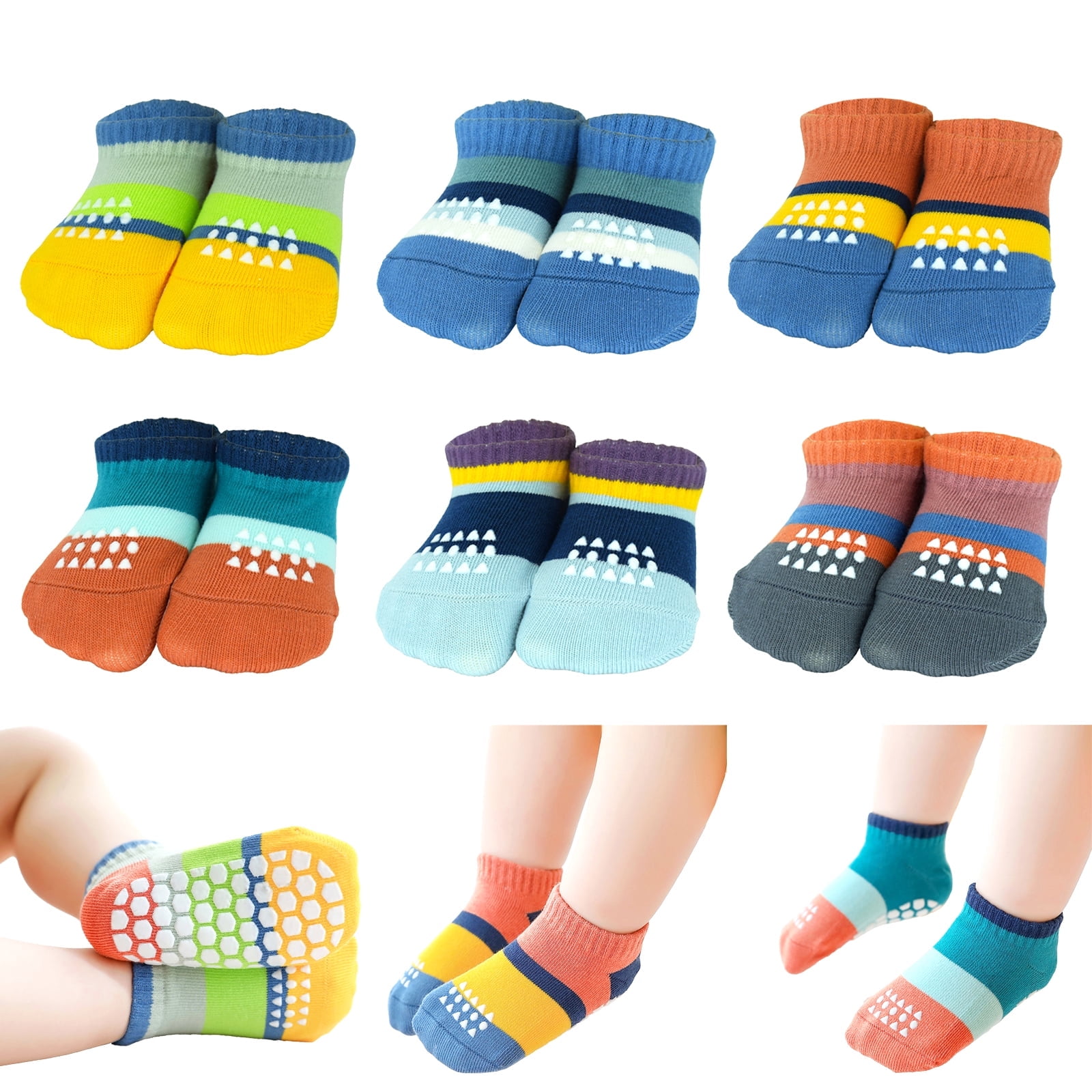 6 Pairs Baby Socks Non-Slip Cotton Toddler Grip Ankle Socks for Infants ...