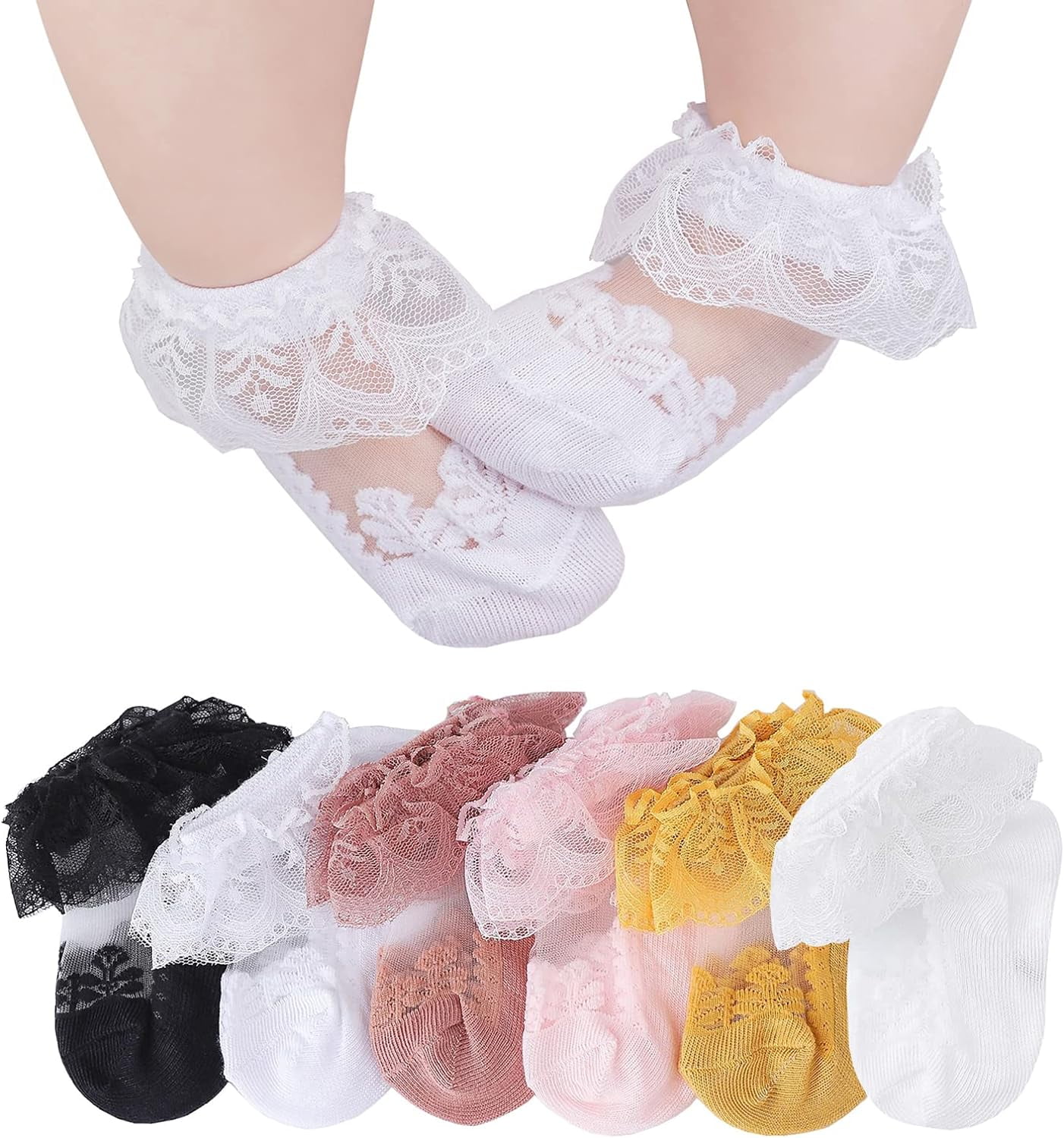 6 Pairs Baby Toddler Girls Princess Cotton Frilly Socks Lace Ruffle ...