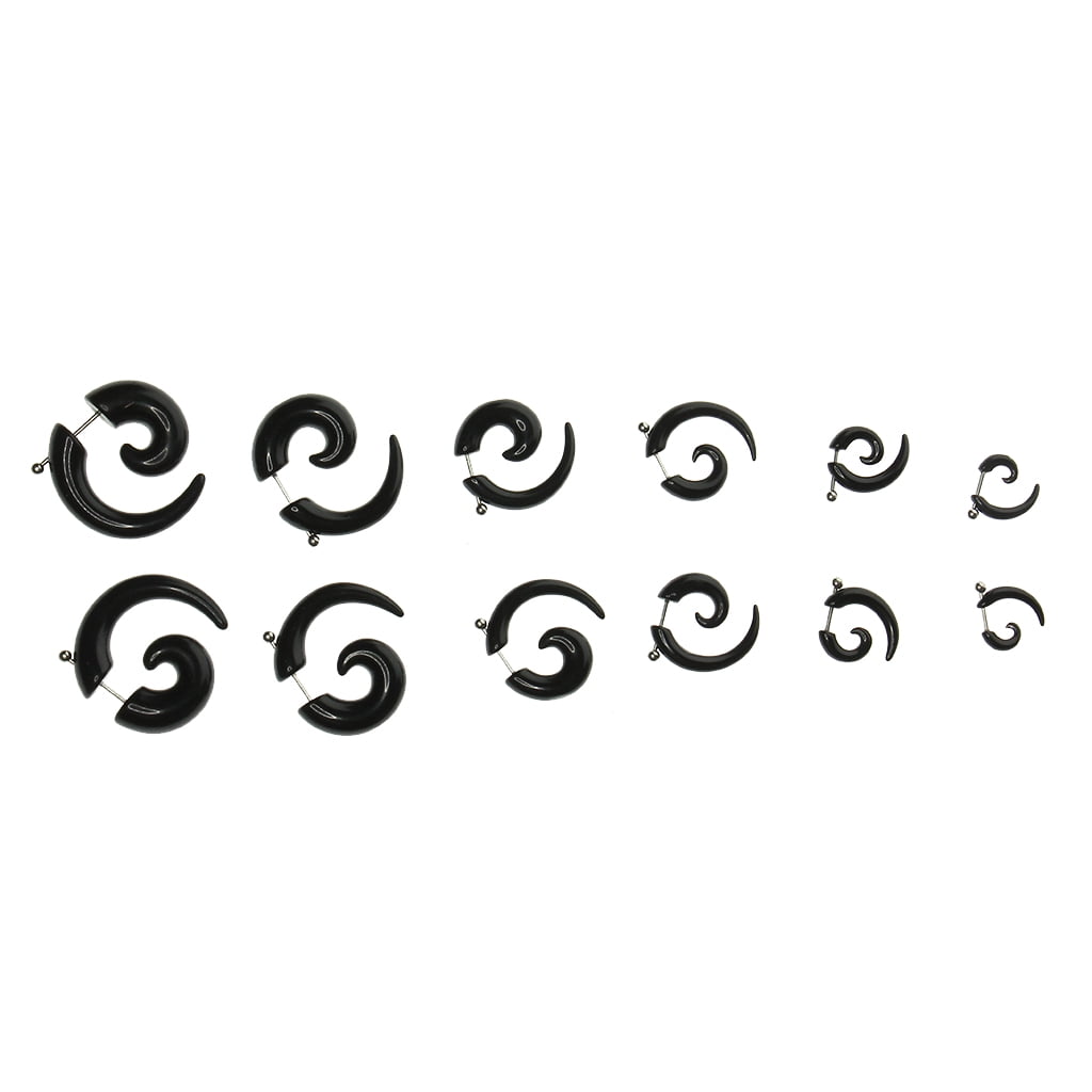 6 Pairs Black Acrylic 16 Gauge Illusion Spiral Snail Ear Expander Stud ...