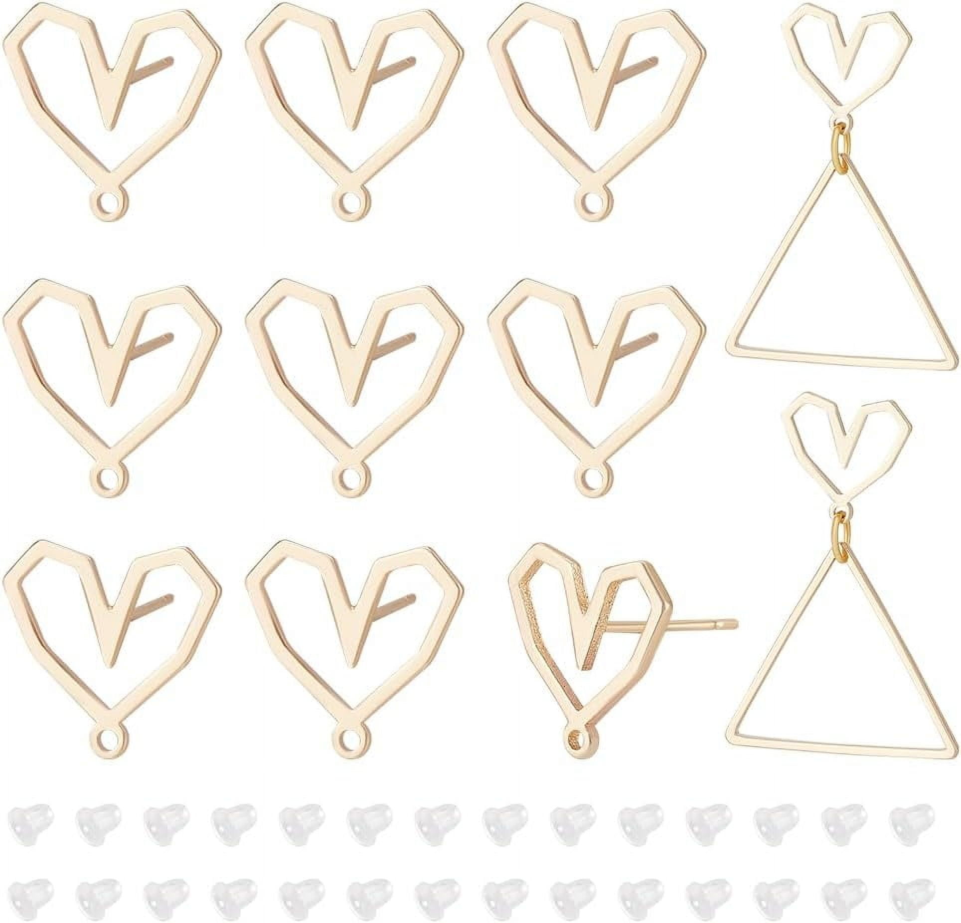 6 Pairs Brass Stud Earring Finding Hollow Out Heart Stud Earring Post ...