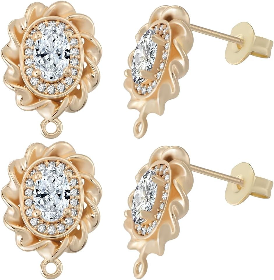 6 Pairs Brass with Glass Stud Earring Findings with Horizontal Loops ...