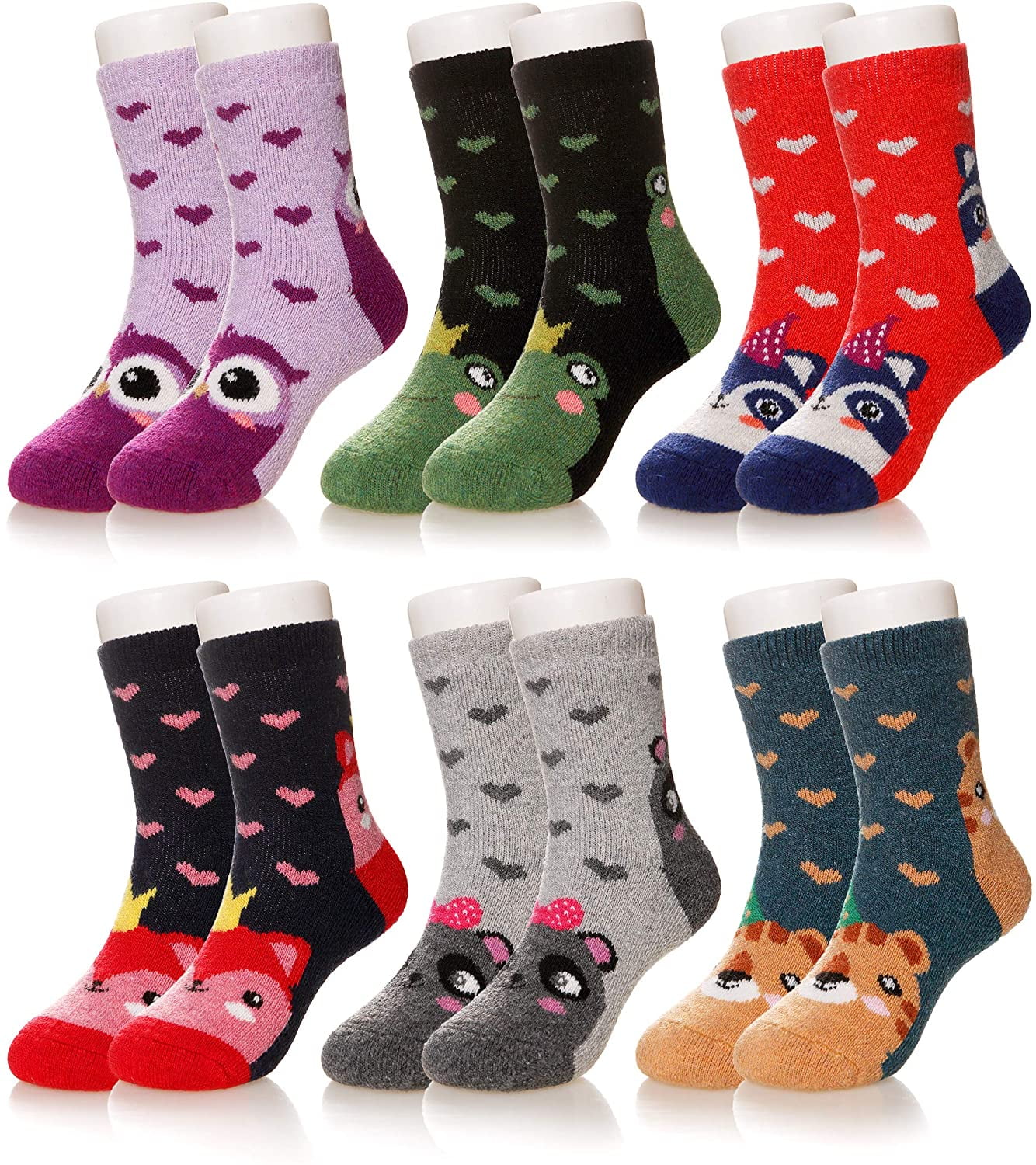 6 Pairs Children's Winter Warm Wool Animal Crew Socks Kids Boys Girls ...