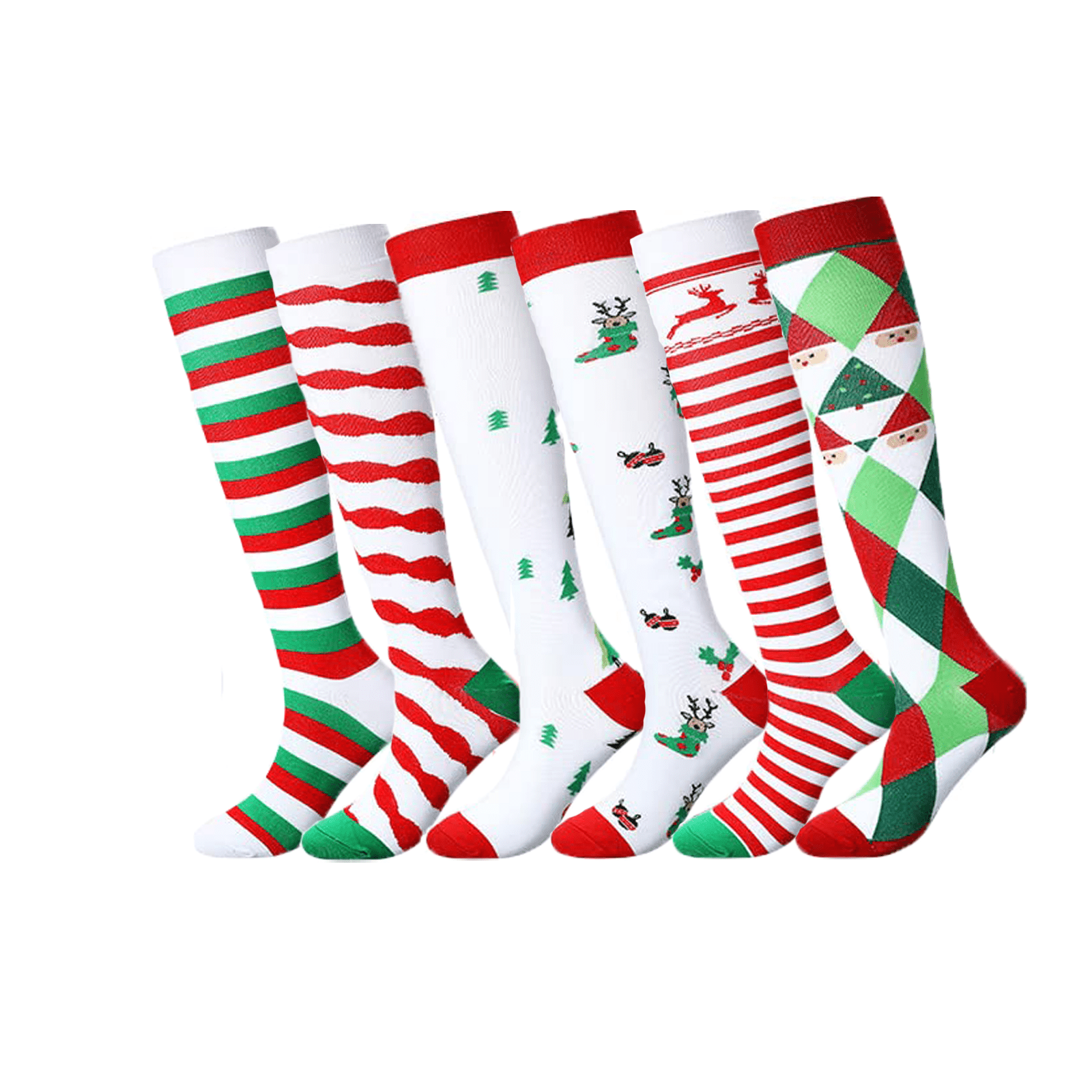6 Pairs Christmas Copper Compression Socks for Women & Men Circulation ...