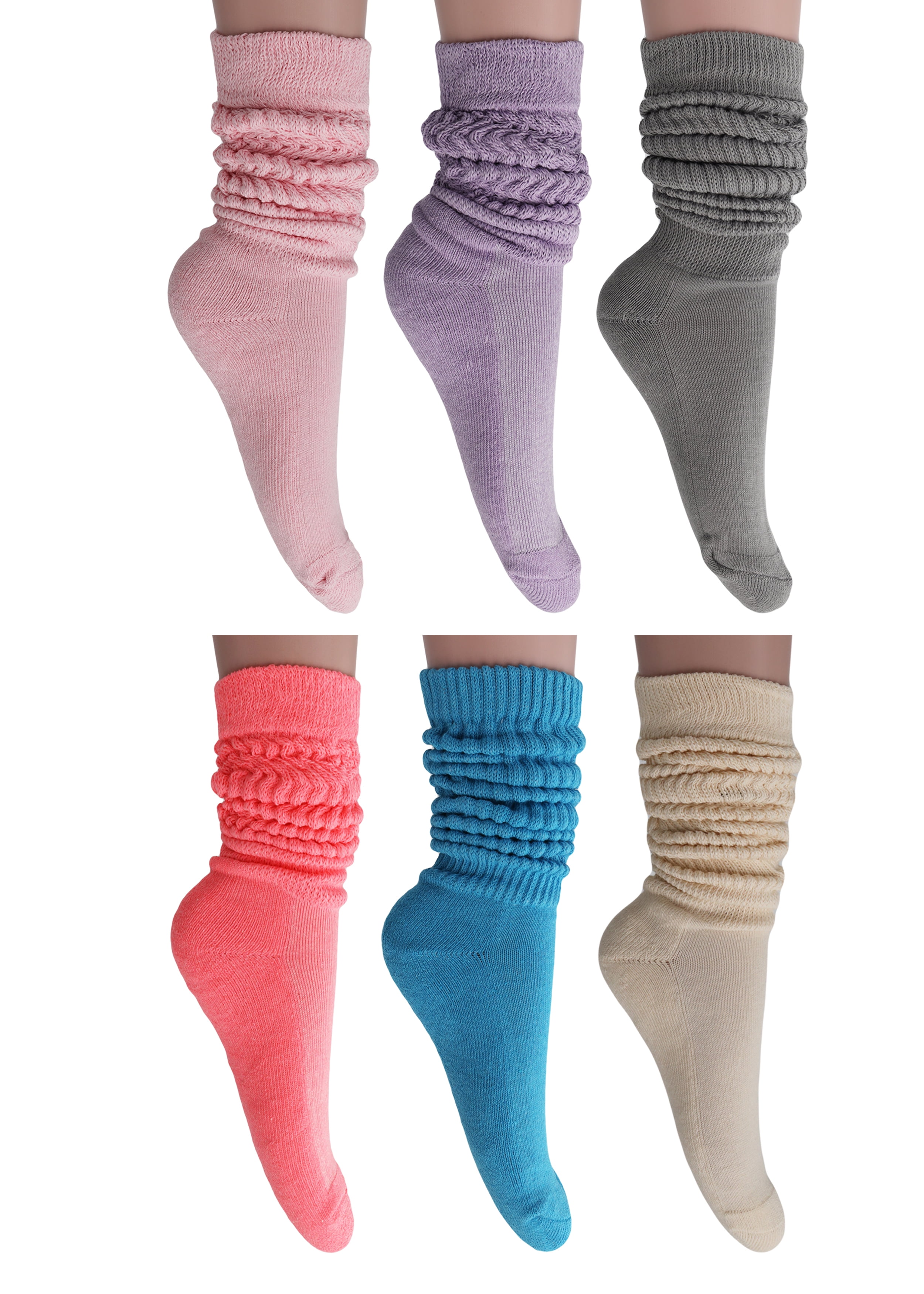 6 Pairs Colorful Heavy Slouch Knee Socks for Women Shoe Size 5-10 ...