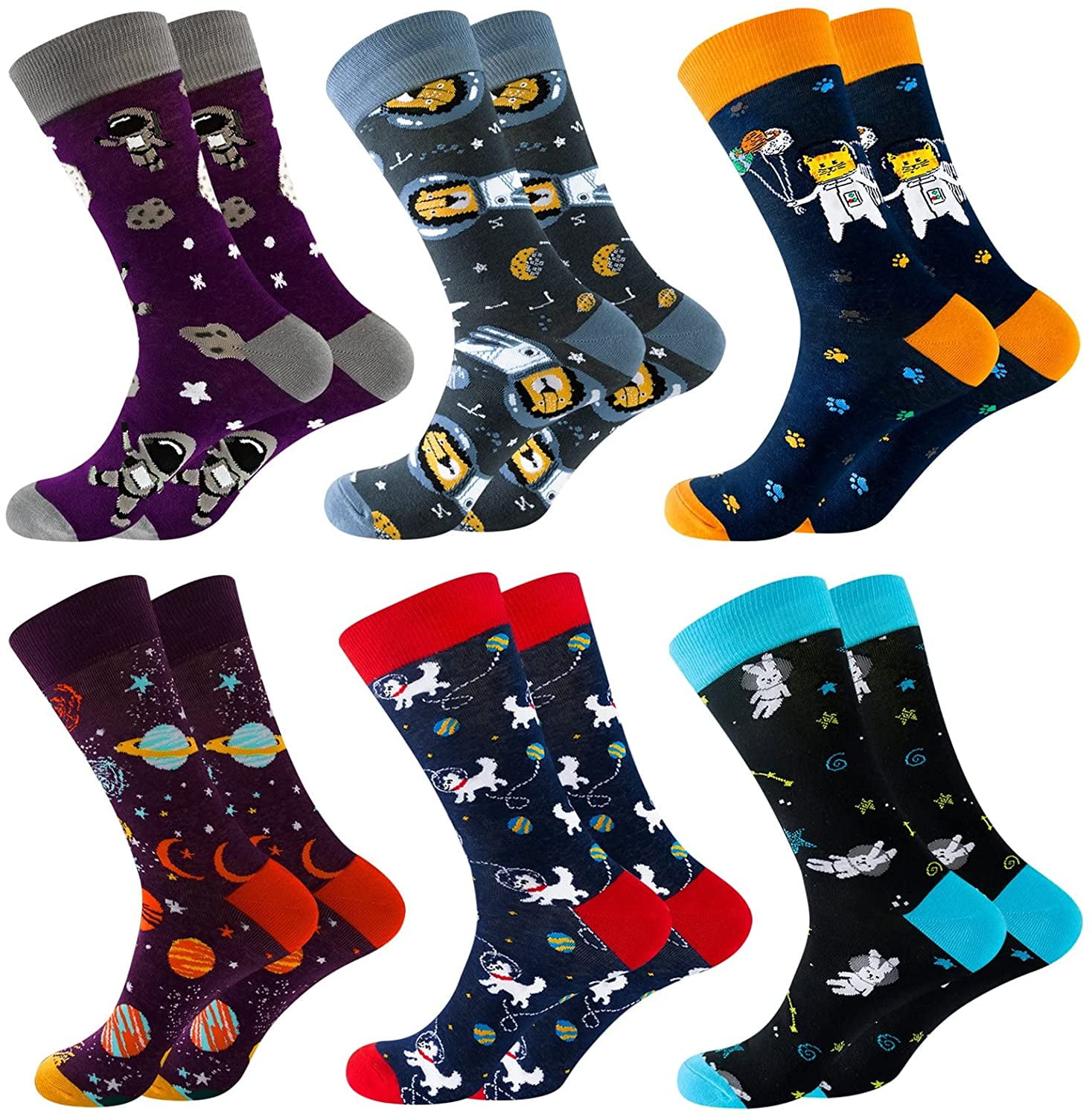 6 Pairs Colorful Novelty Crew Socks Soft Cotton Funny Patterned Casual ...