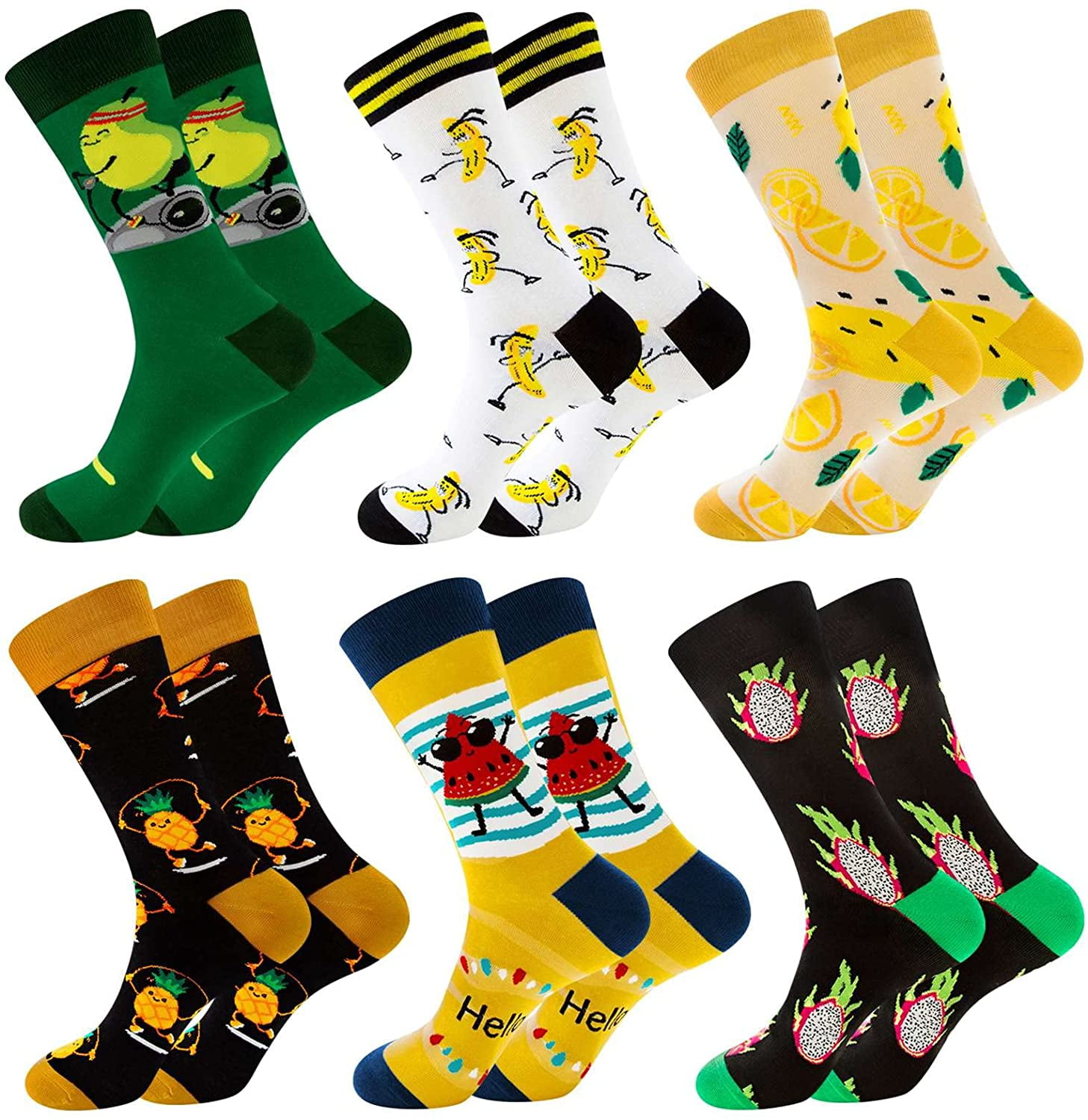 6 Pairs Colorful Novelty Crew Socks Soft Cotton Funny Patterned Casual ...