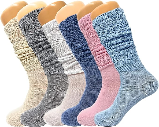 6 Pairs Colorful Slouch Knee High Socks with Thin Sole Shoe Size 5 to ...