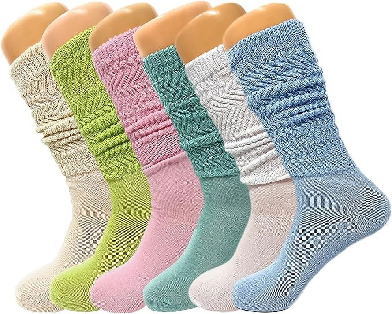 6 Pairs Colorful Slouch Knee High Socks with Thin Sole Shoe Size 5 to ...