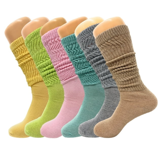6 Pairs Colorful Slouch Knee High Socks with Thin Sole Shoe Size 5 to ...