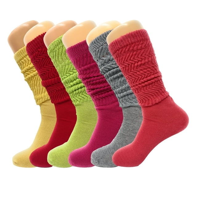 6 Pairs Colorful Slouch Knee High Socks with Thin Sole Shoe Size 5 to ...