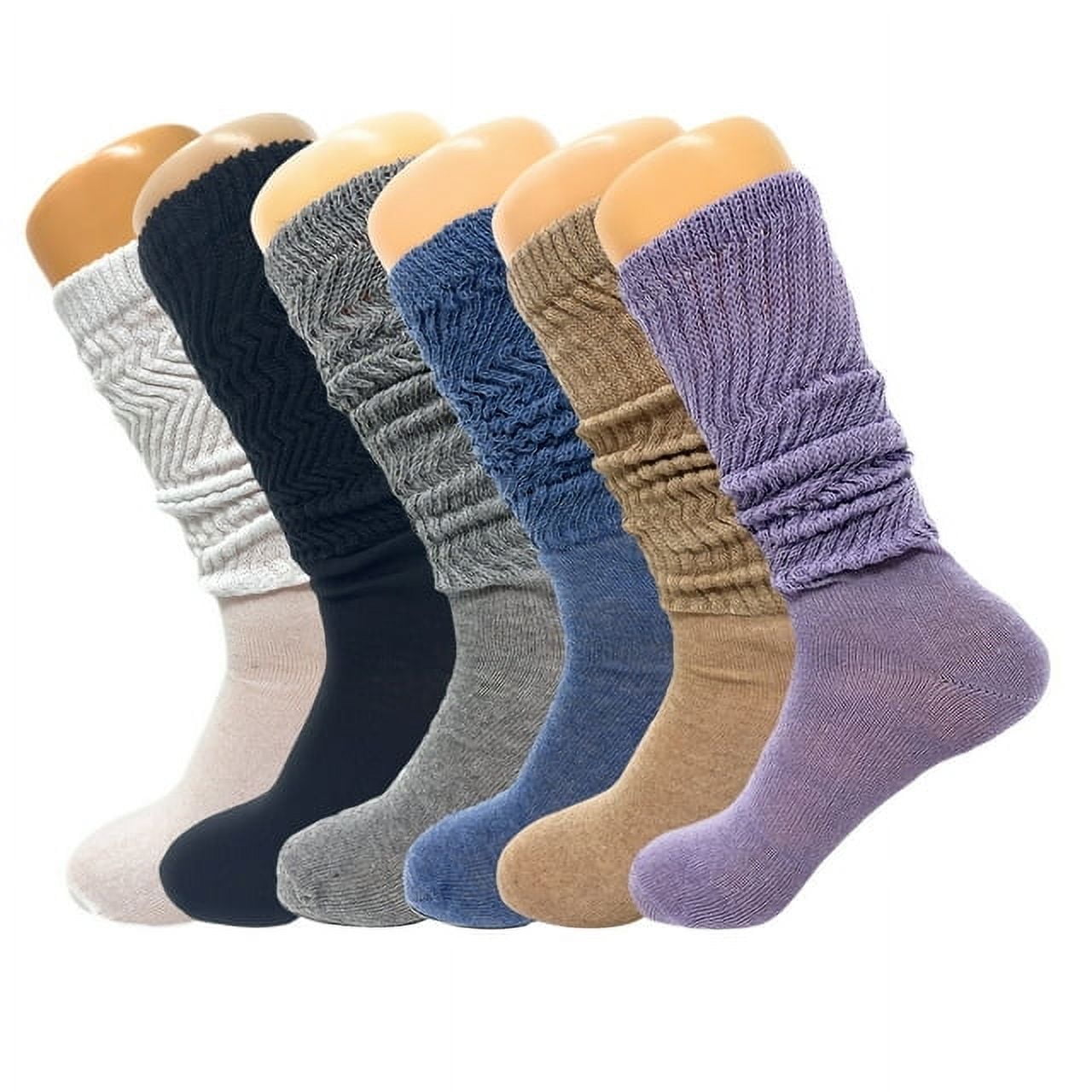 6 Pairs Colorful Slouch Knee High Socks with Thin Sole Shoe Size 5 to ...