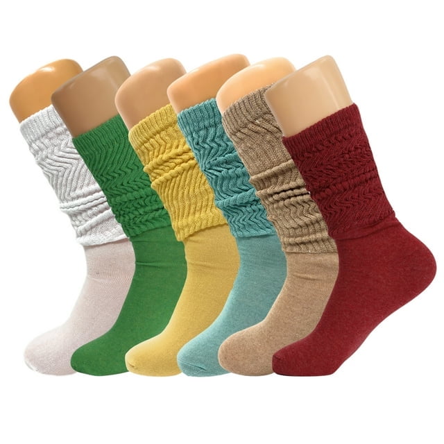 6 Pairs Colorful Slouch Knee High Socks with Thin Sole Shoe Size 5 to ...