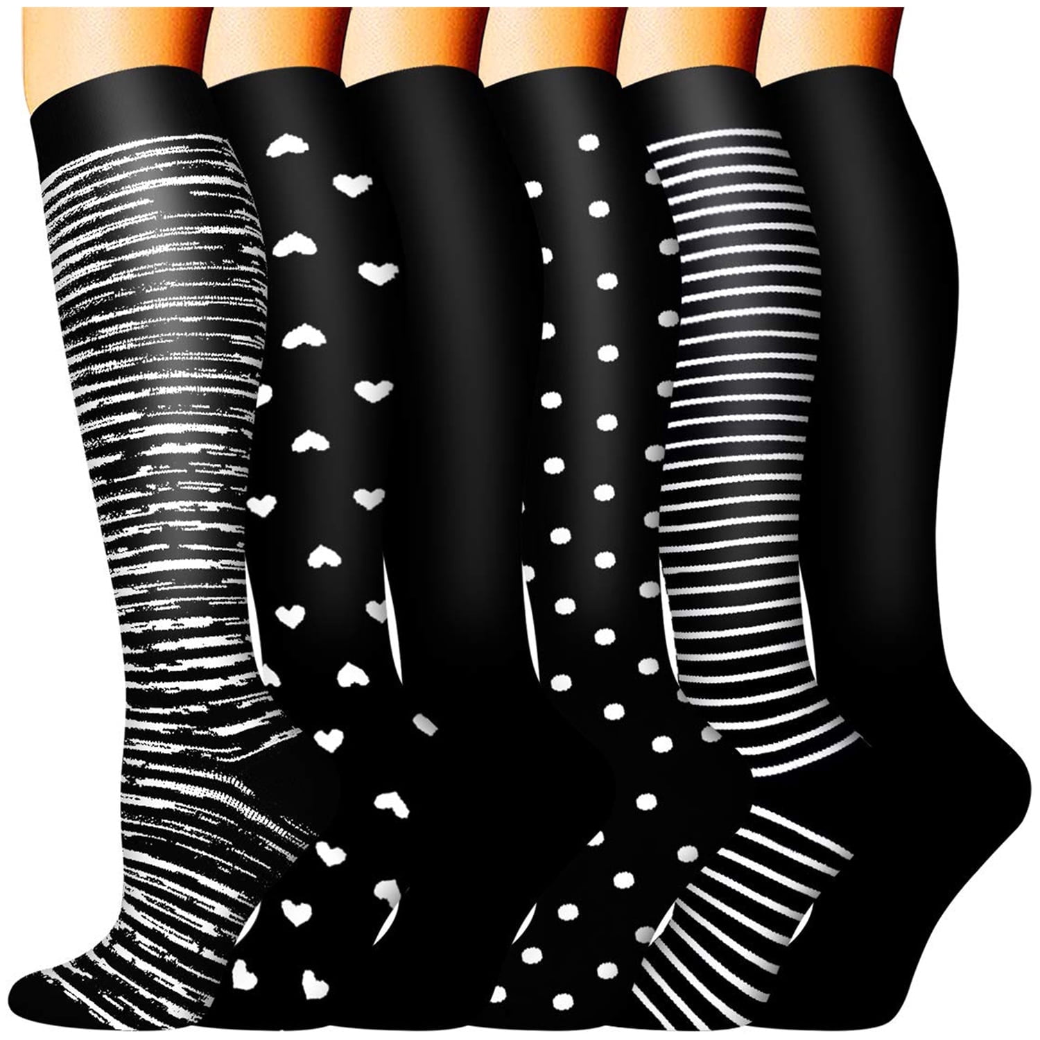 6 Pairs Knee High Copper Compression Socks for Women & Men - 15-20 mmHg ...