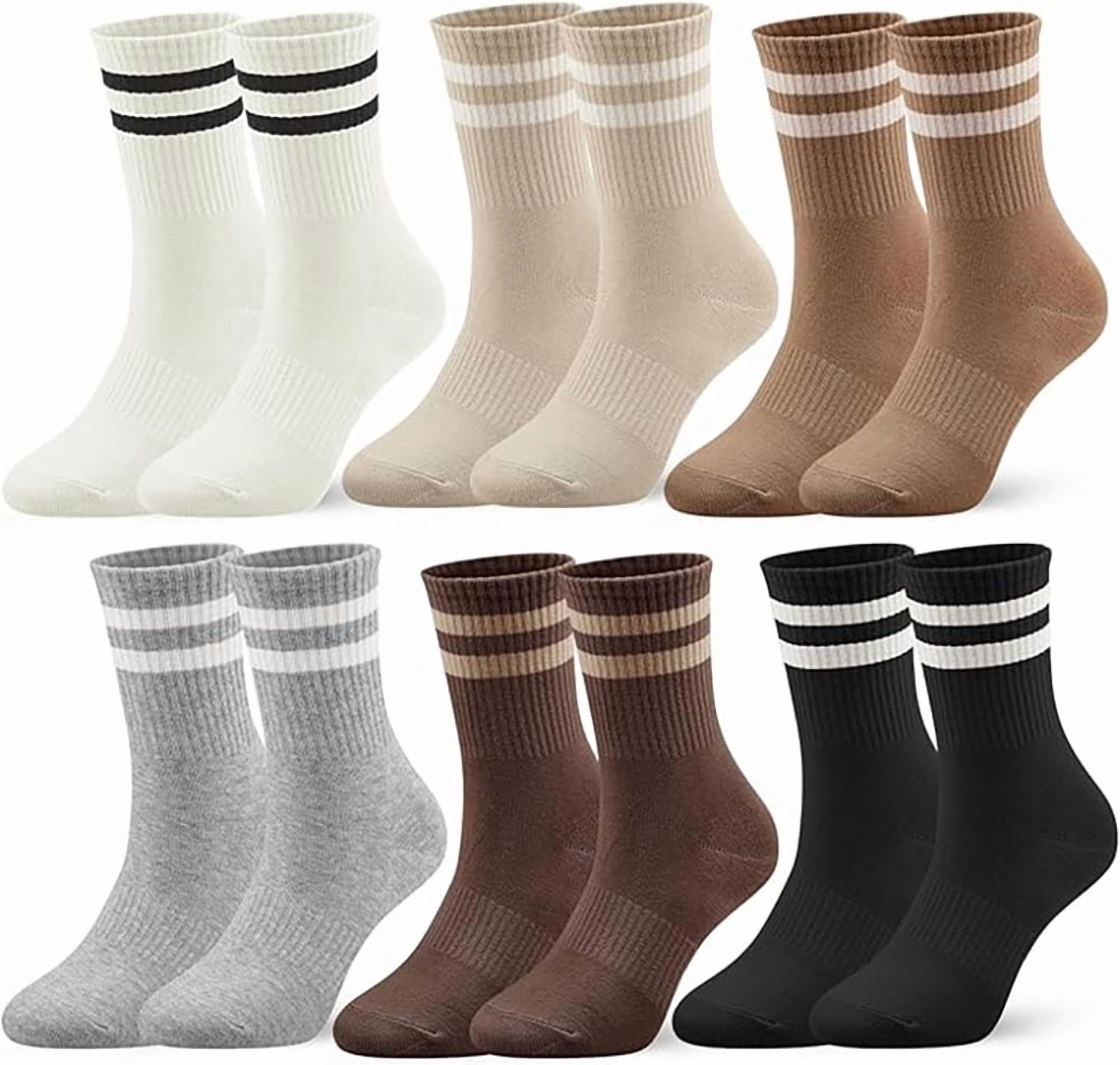 Women's Casual Cute Cozy 6 Pairs, Striped Crew Socks with Seamless Toe ...