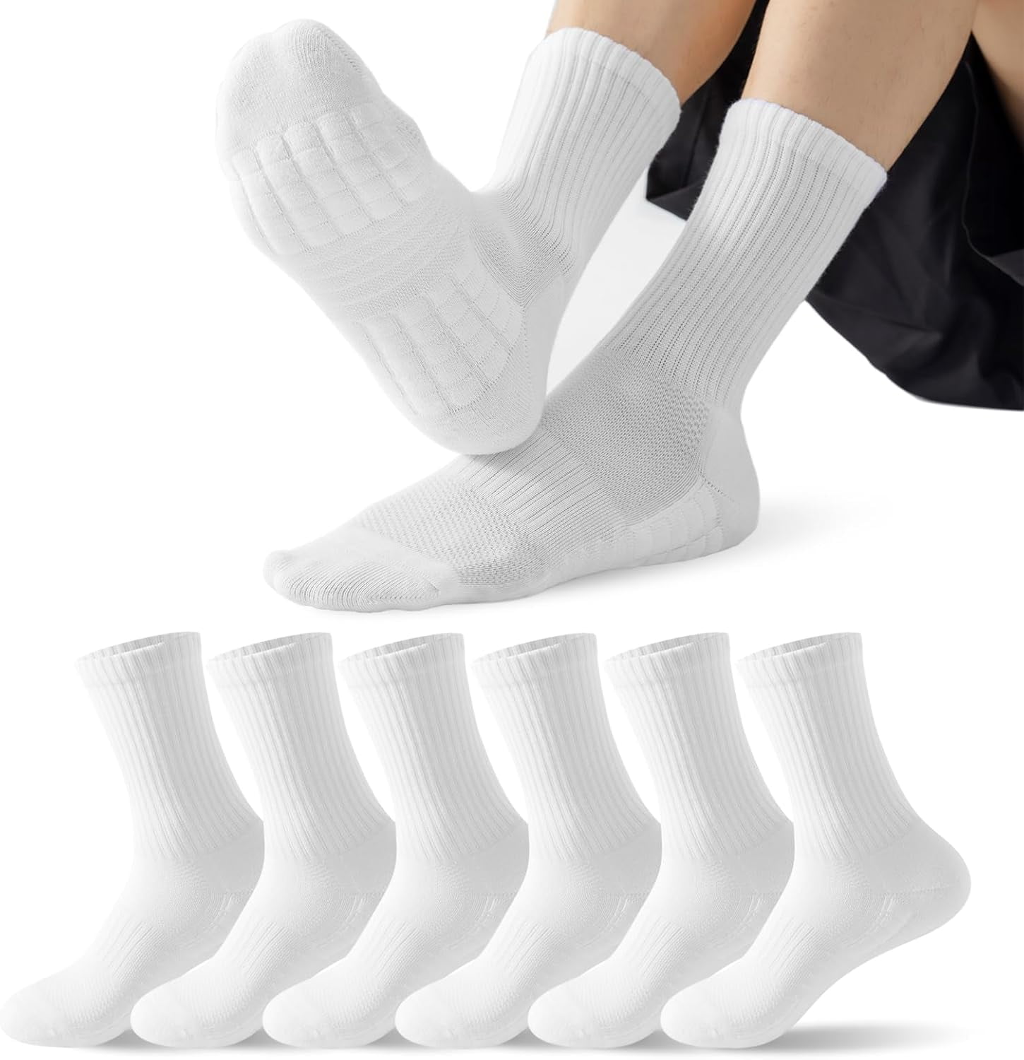 6 Pairs Crew Socks with Arch Support, Breathable Athletic Calf Socks ...