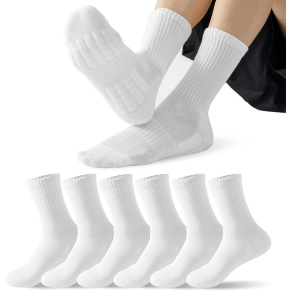 6 Pairs Crew Socks with Arch Support, Breathable Athletic Calf Socks ...