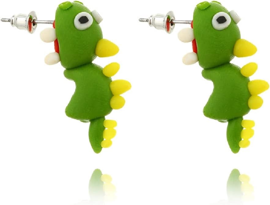 6 Pairs Cute 3D Animal Biting Ear Cartoon Stud Earrings Set Dinosaur ...