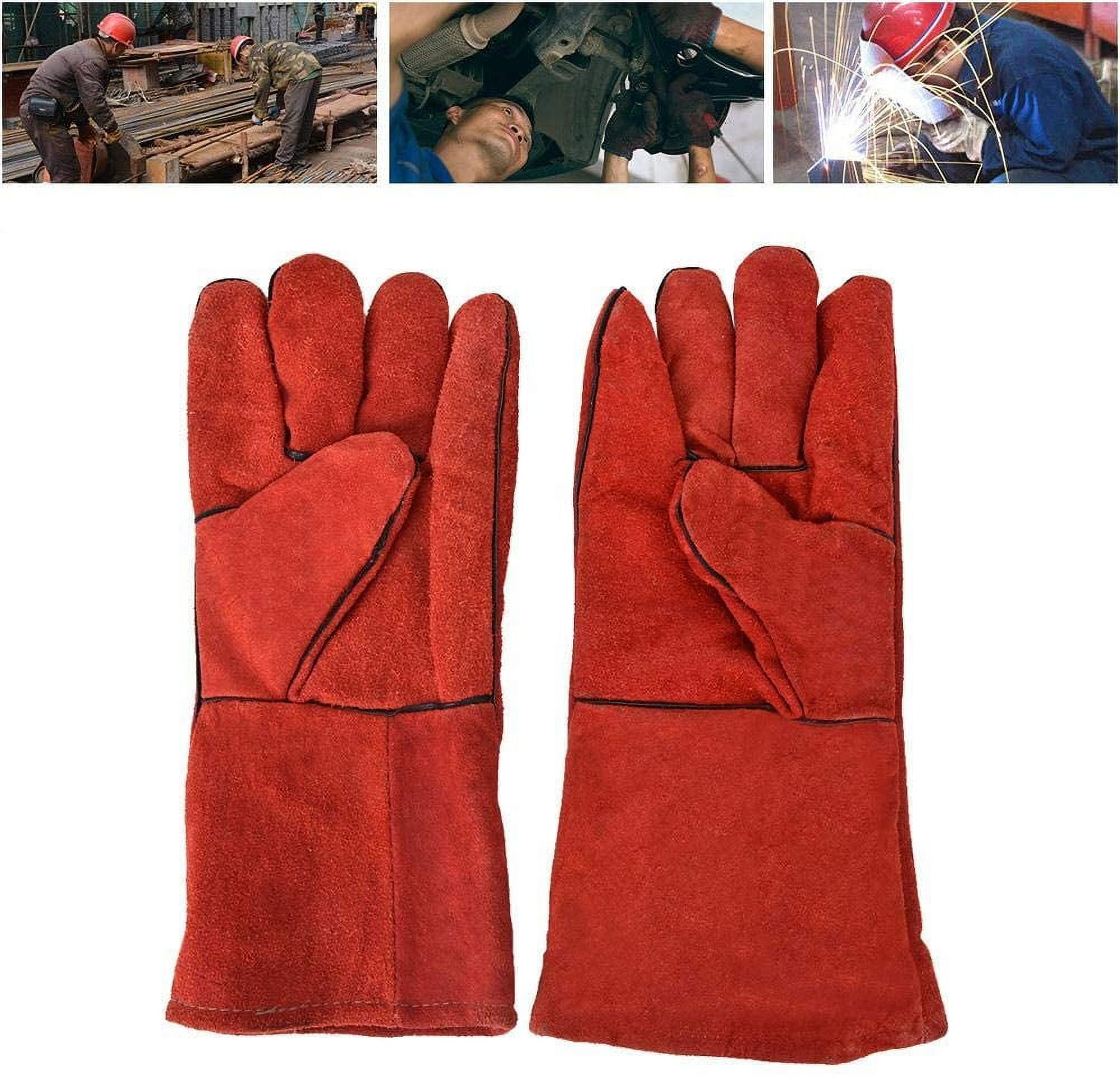 6 Pairs Deluxe 14" Welding Gloves, Heat Resistance, Leather Palm Lining ...