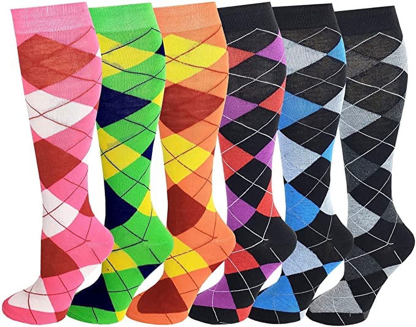 Sumona Novelty Colorful Long Argyle Design Knee High Socks for Adults, 6 Pairs for Women ...