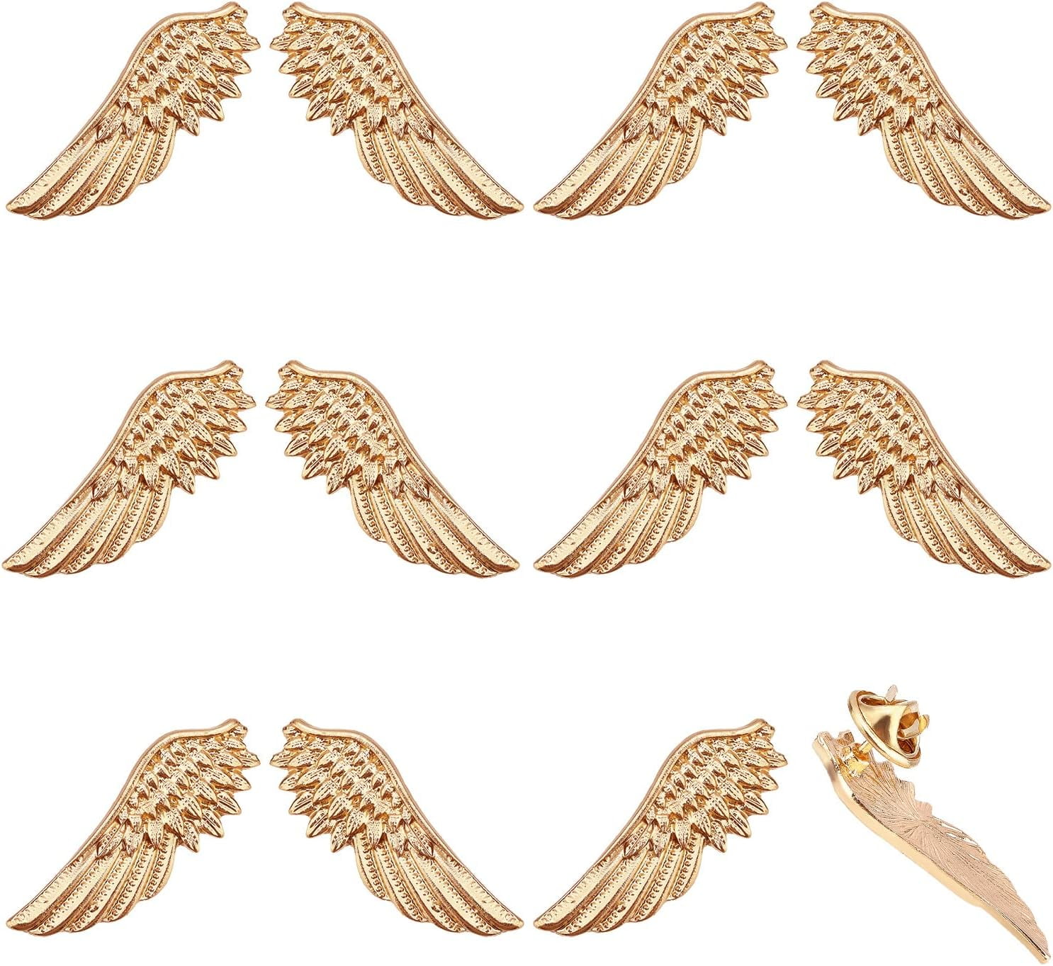 6 Pairs Feather Lapel Pin Angel Wings Light Gold Wing Alloy Brooches ...