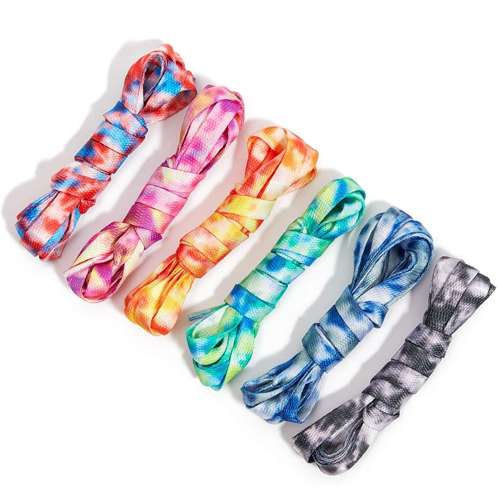 6 Pairs Flat Tie-Dyed Colored Shoe Laces for Sneakers, Skate, Boots ...