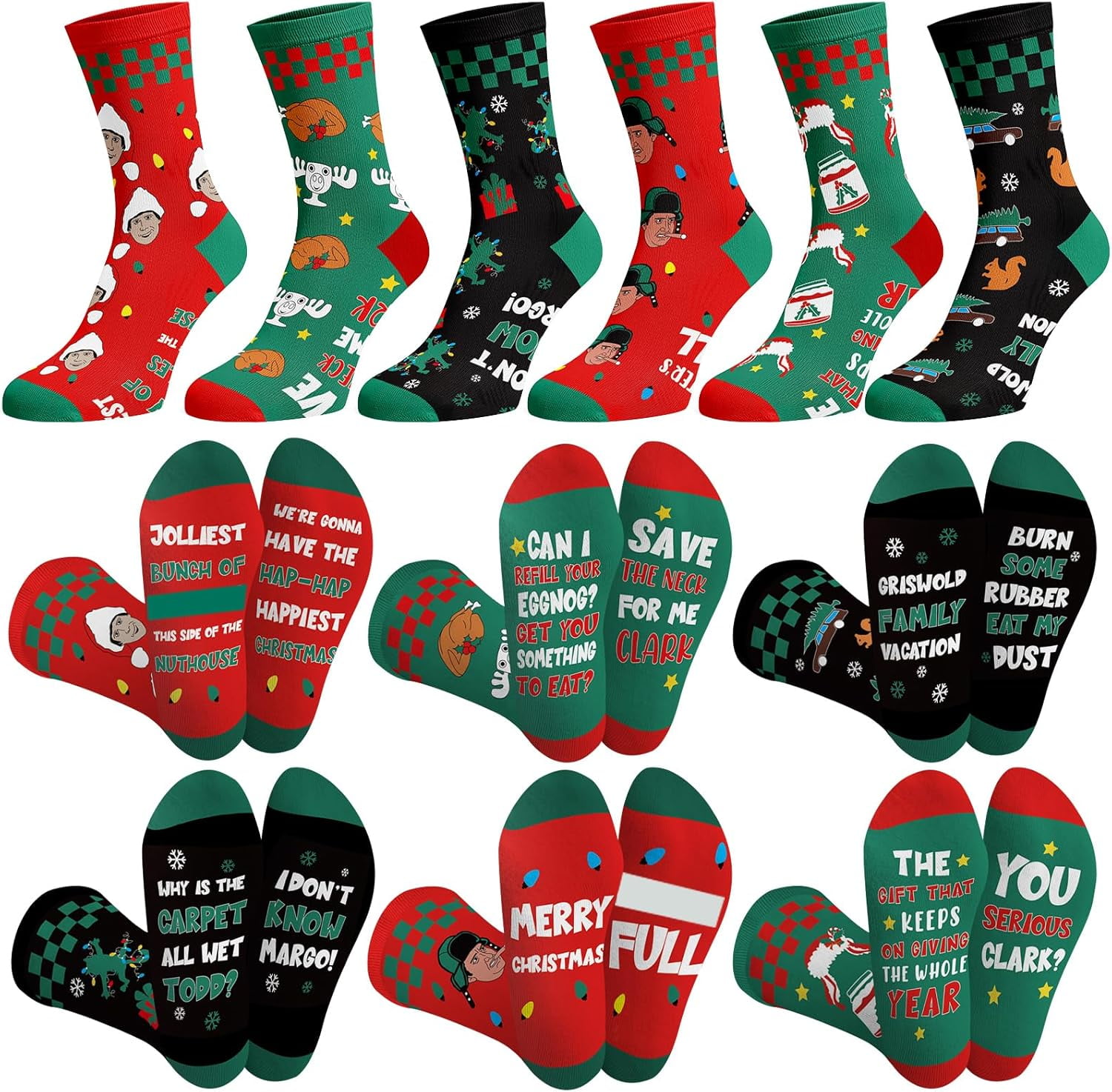6 Pairs Funny Christmas Socks for Women Men, National Lampoons ...