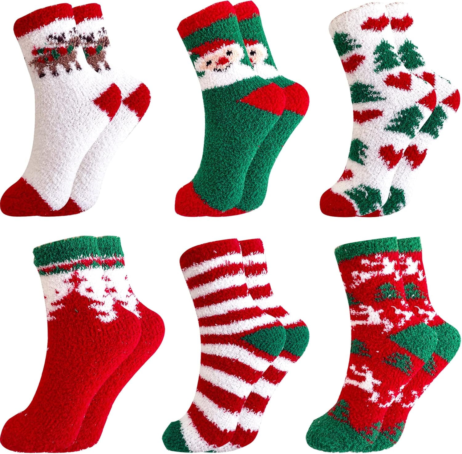 6 Pairs Fuzzy Christmas Socks,Athletic Indoor Sock,Winter Warm Cozy ...