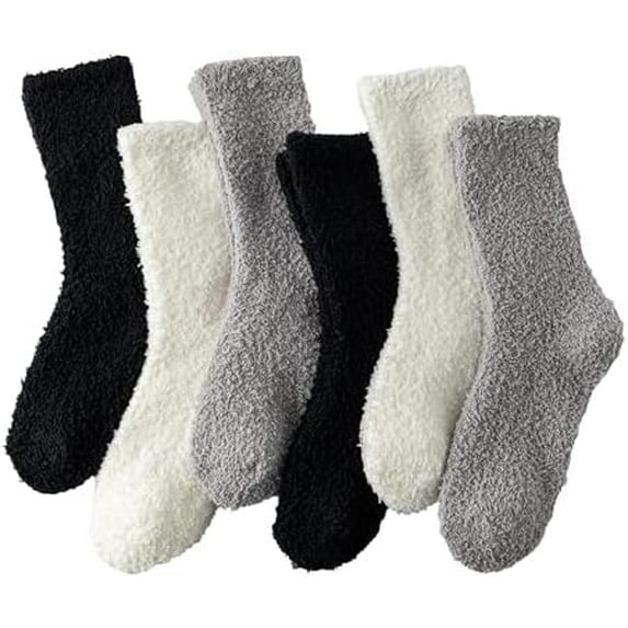 6 Pairs Fuzzy Socks For Women Soft Home Slipper Socks Fluffy Sleeping ...
