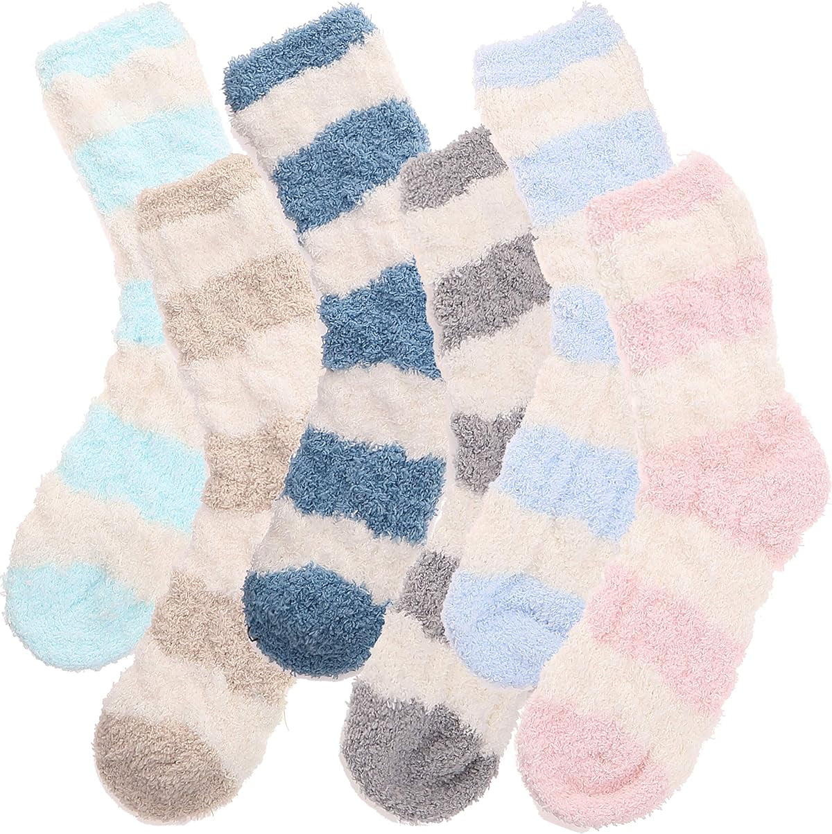 6 Pairs Fuzzy Socks Warm Winter Slipper Fluffy Sleep Cozy Comfy Socks ...