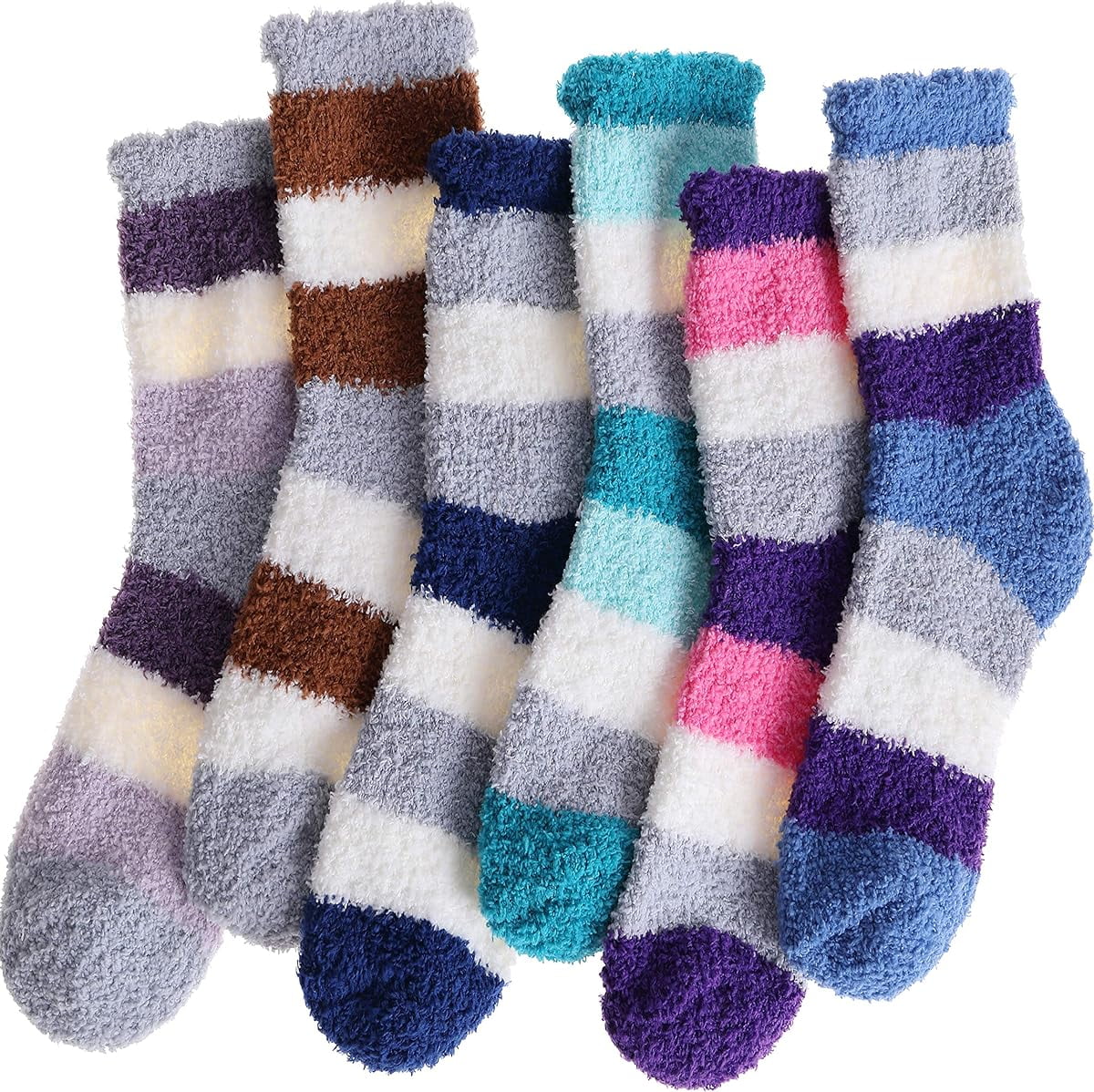 6 Pairs Fuzzy Socks Warm Winter Slipper Fluffy Sleep Cozy Comfy Socks ...