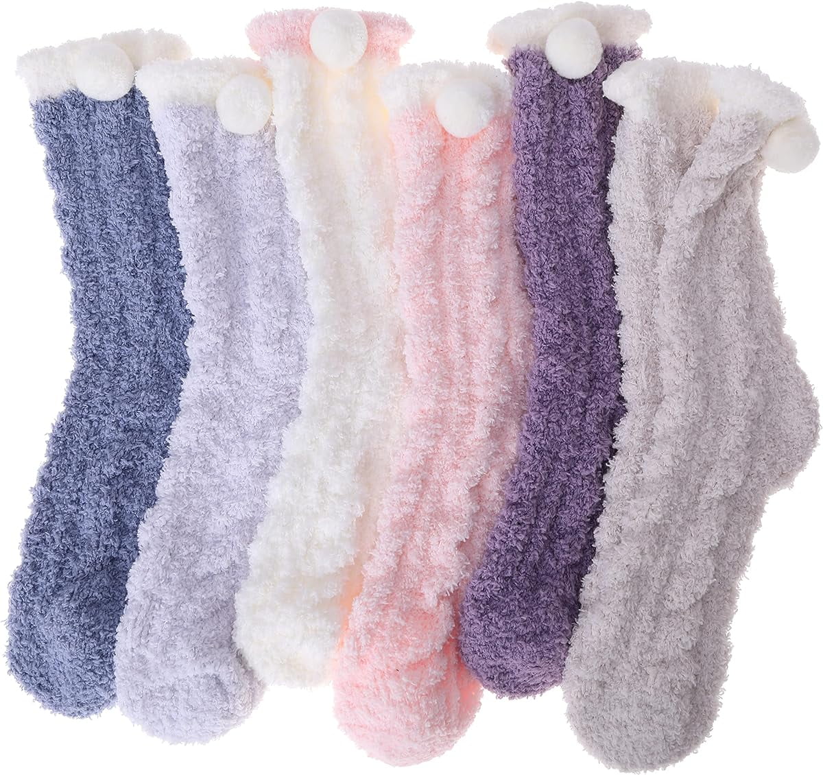 6 Pairs Fuzzy Socks Warm Winter Slipper Fluffy Sleep Cozy Comfy Socks ...