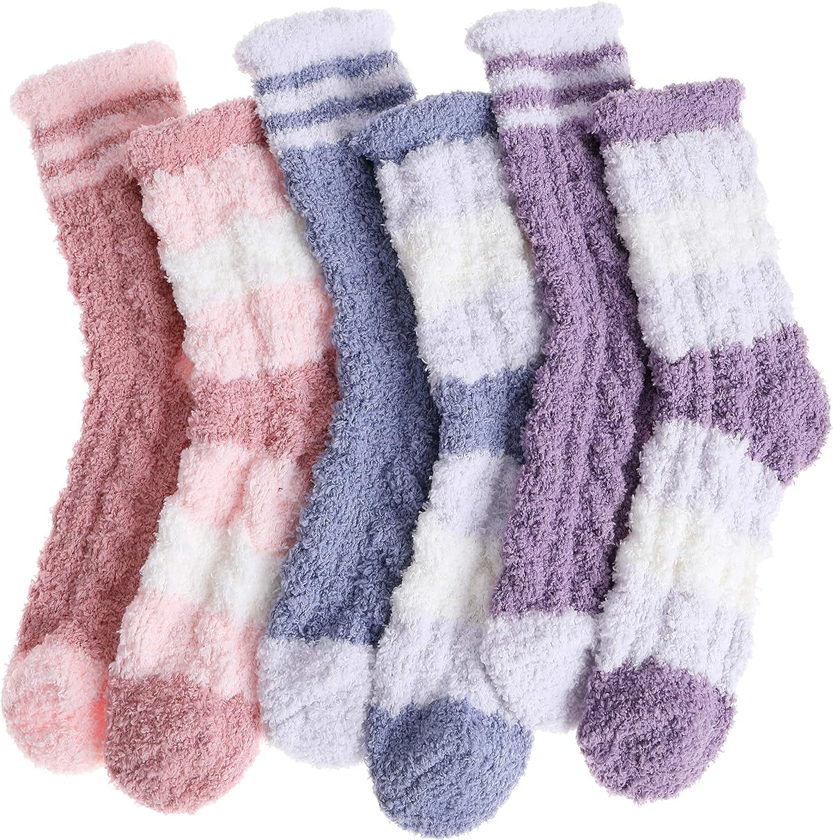 6 Pairs Fuzzy Socks Warm Winter Slipper Fluffy Sleep Cozy Comfy Socks ...