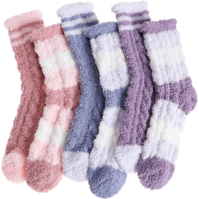 6 Pairs Fuzzy Socks Warm Winter Slipper Fluffy Sleep Cozy Comfy Socks ...