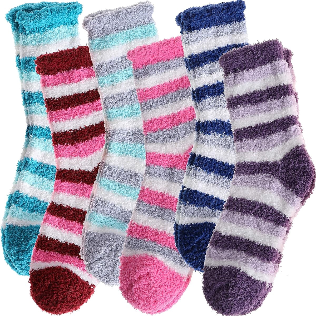 6 Pairs Fuzzy Socks Warm Winter Slipper Fluffy Sleep Cozy Comfy Socks ...