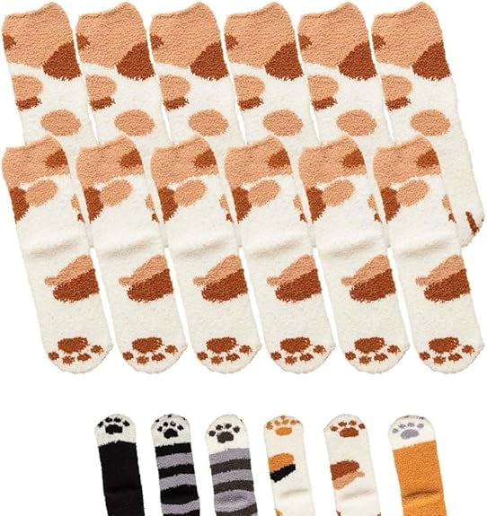 6 Pairs Fuzzy Socks for Women, Winter Cat Claw Socks Cat Paw Fuzzy Cozy ...