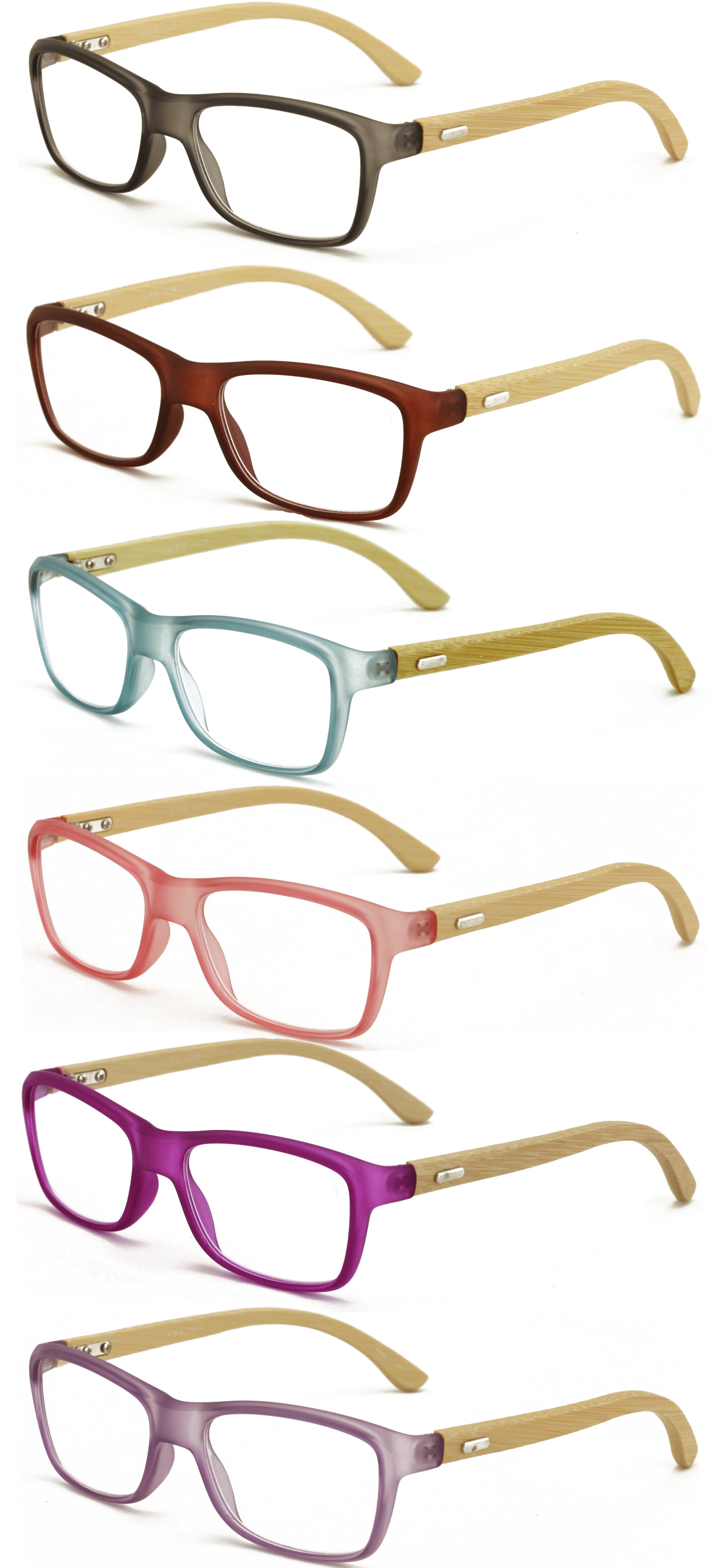 6 Pairs Geniune Bamboo Women Reading Glasses - Fun Color Clear Lens ...