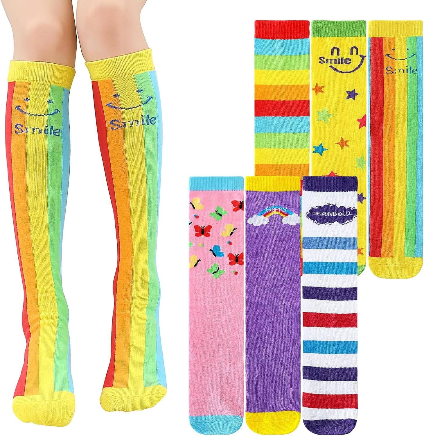 "XEPST 6 Pairs Girls Knee High Socks, Colorful Cartoon Cotton Socks, 15 ...