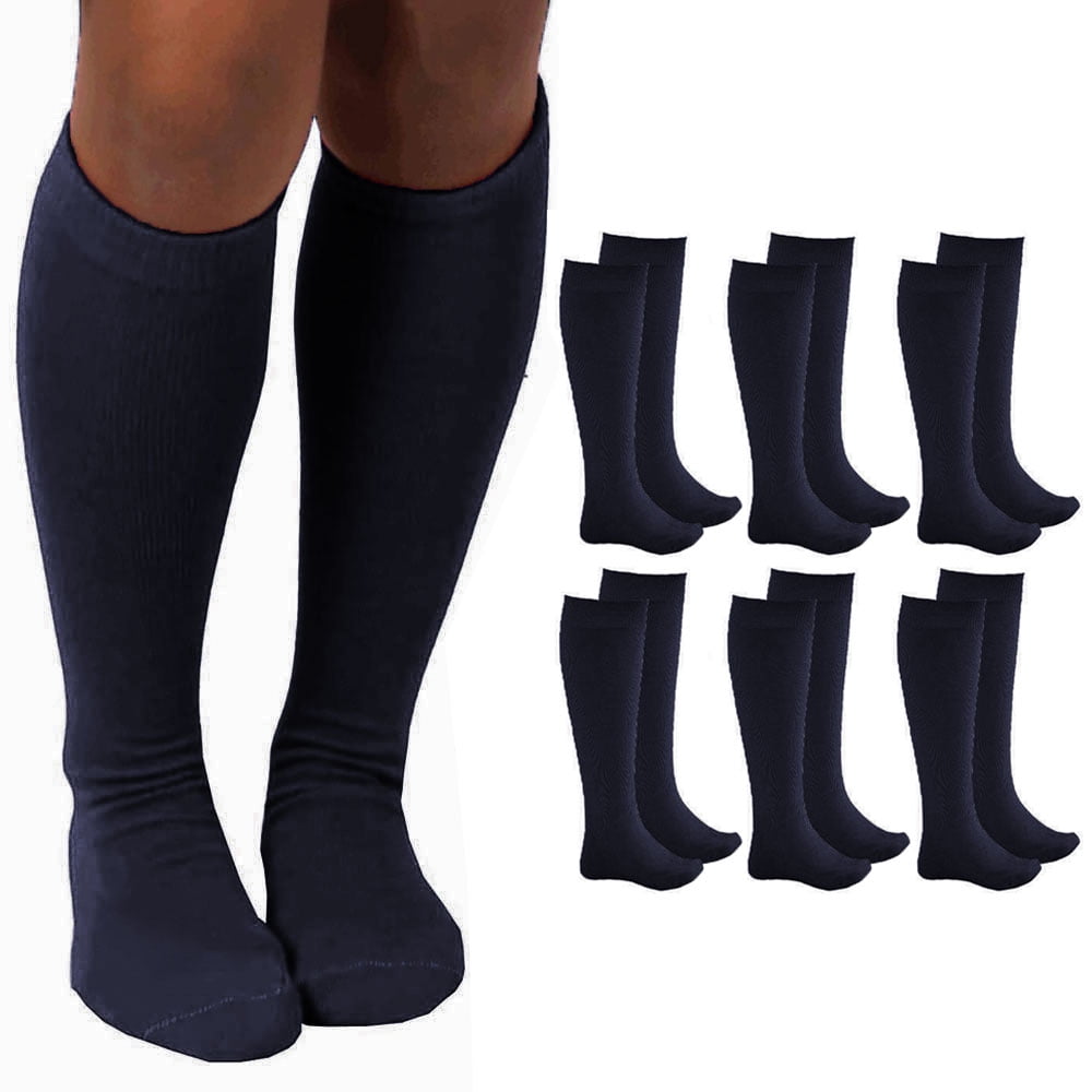 6 Pairs Girls Knee High Socks School Uniform Athletic Tube Kids Navy ...