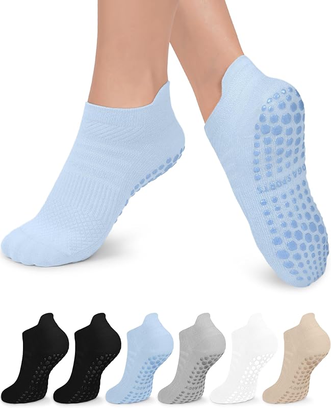 6 Pairs Grip Pilates Socks for Women, Non-slip Yoga Athletic Socks for ...